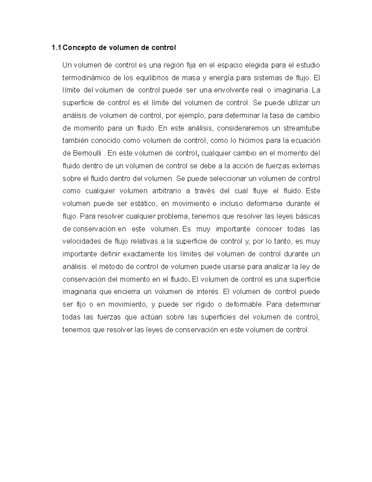 Investigación - apuntes - 1 Concepto de volumen de control Un volumen ...