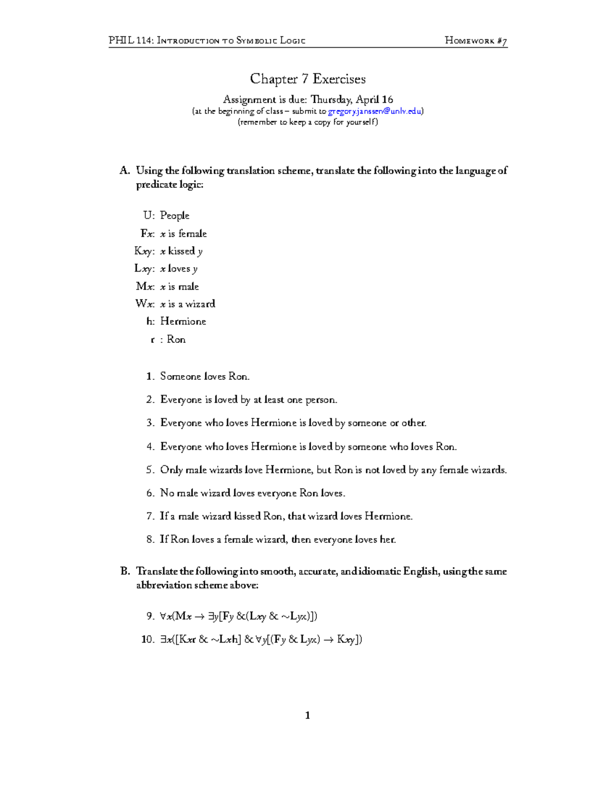 Hw7 - homework - PHIL 114: Introduction to Symbolic Logic Homework ...