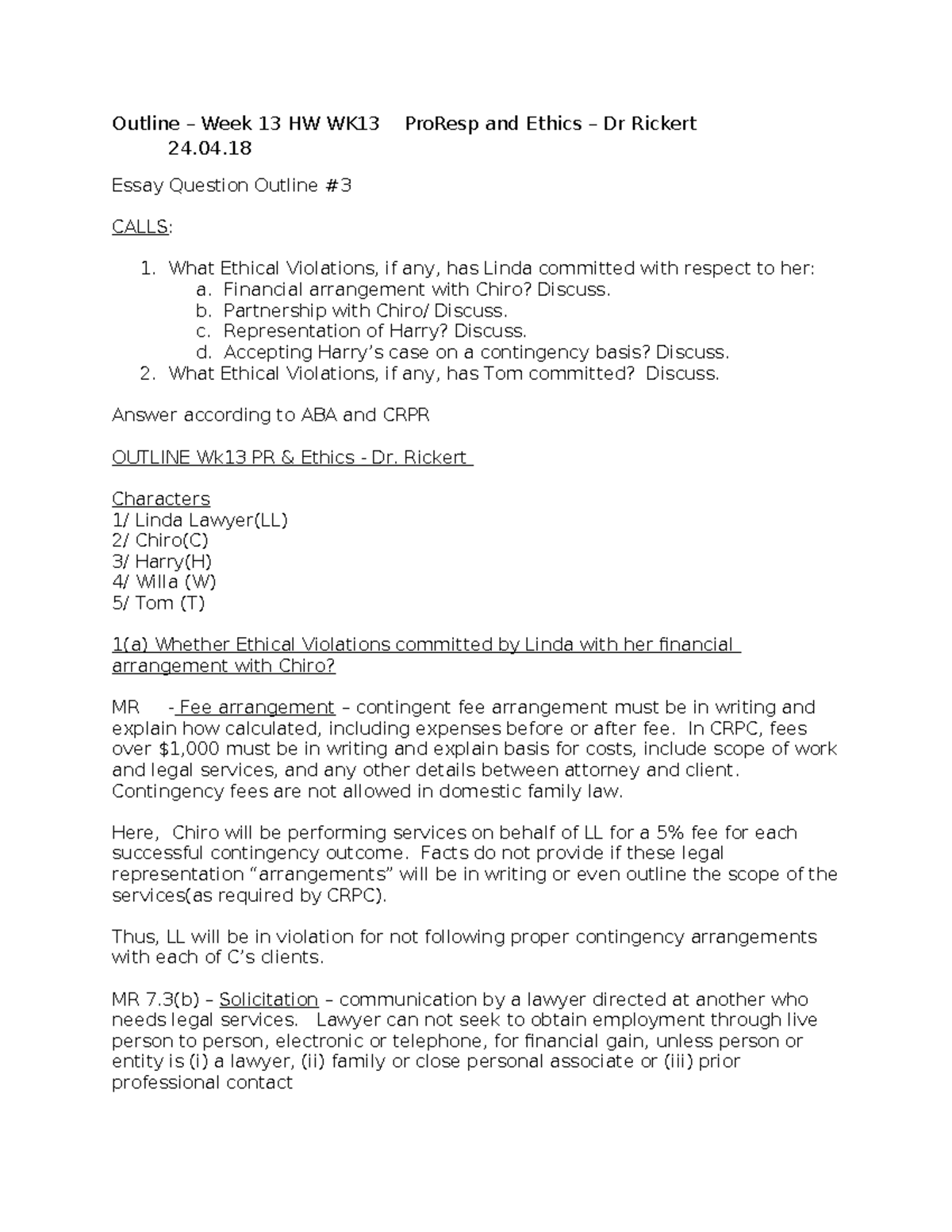 Outline v1.2 Essay 3 Wk13 PR Ethics x613 Rickert Apr24 - Outline – Week ...