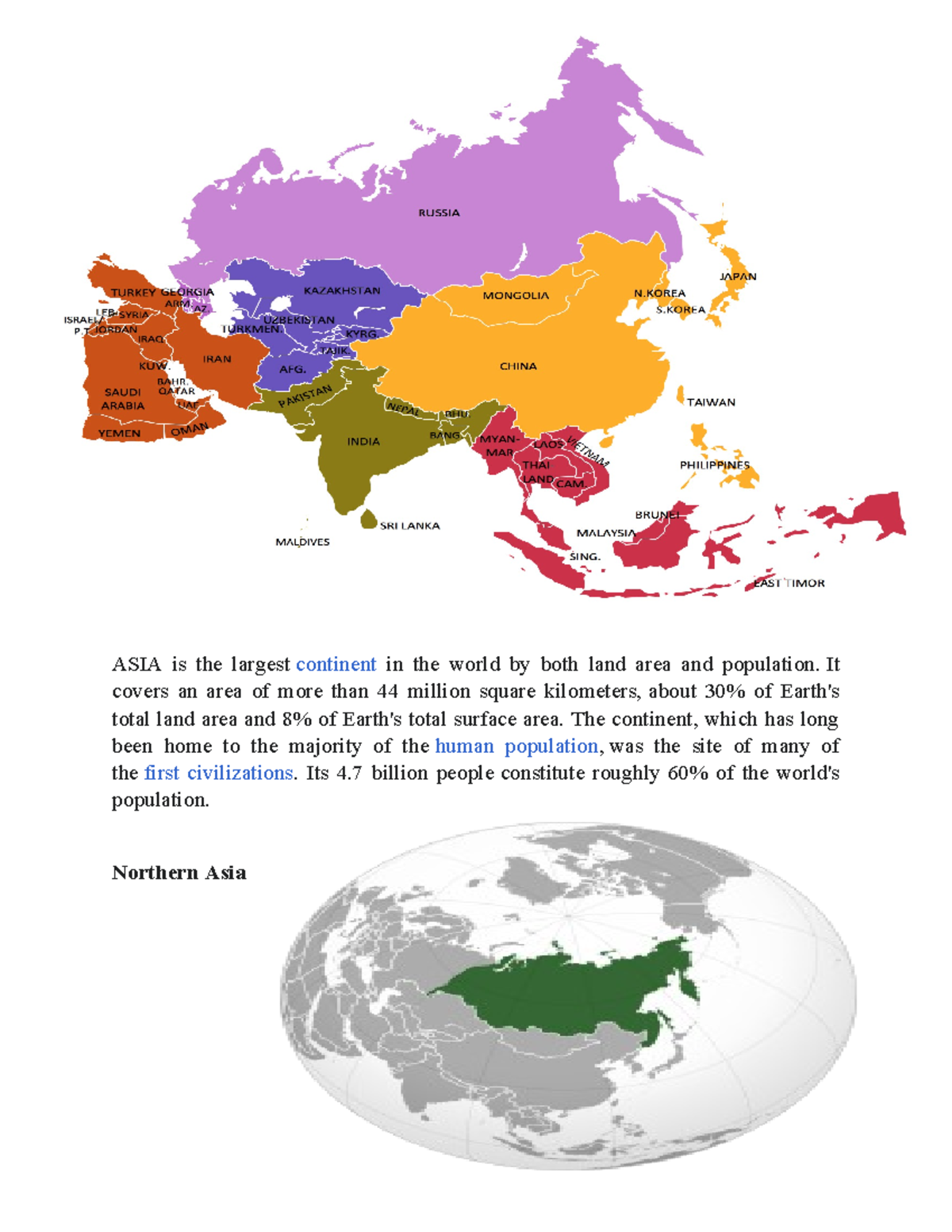 Contemporary World Repot - ASIA is the largest continent in the world ...