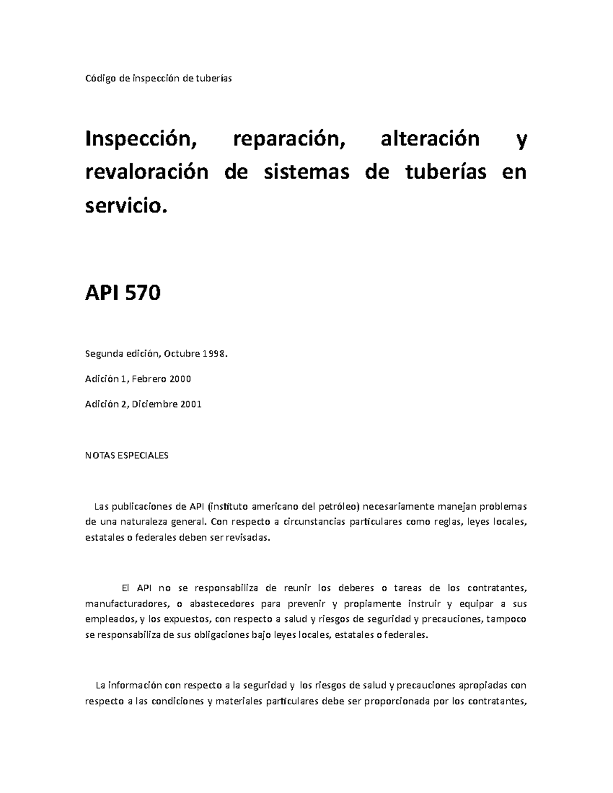 API 570 Español - API 570 - Código de inspección de tuberías Inspección ...