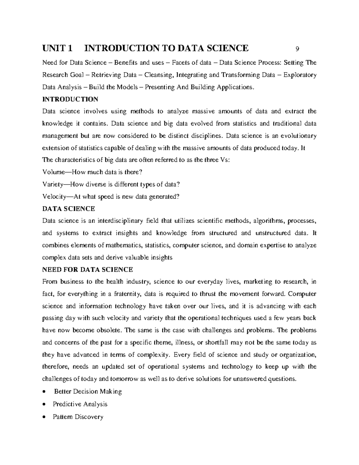 Unit 1 Dsa Dsa Unit 1 Introduction To Data Science 9 Need For Data Science Benefits And