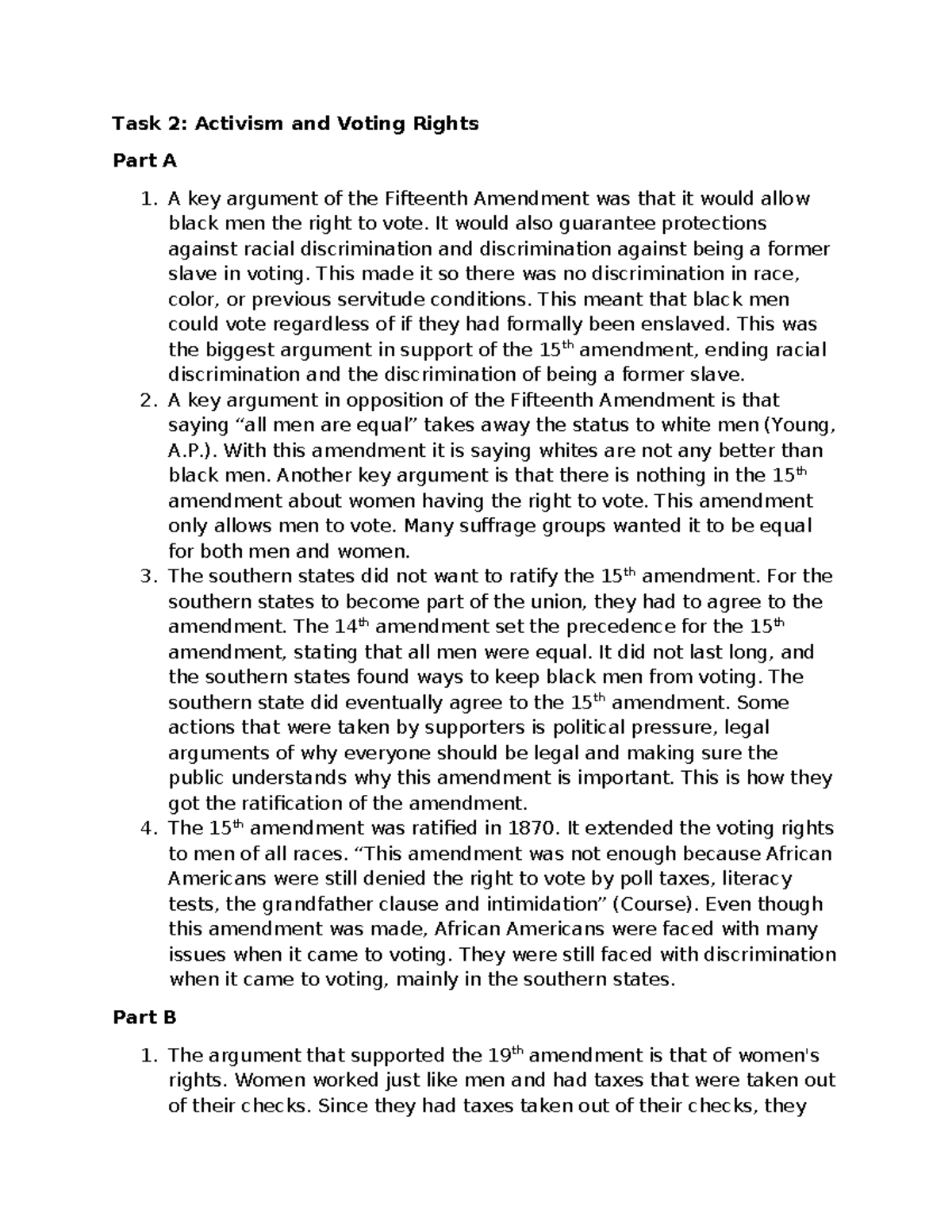 Task 2 Activism and Voting Rights - Task 2: Activism and Voting Rights ...