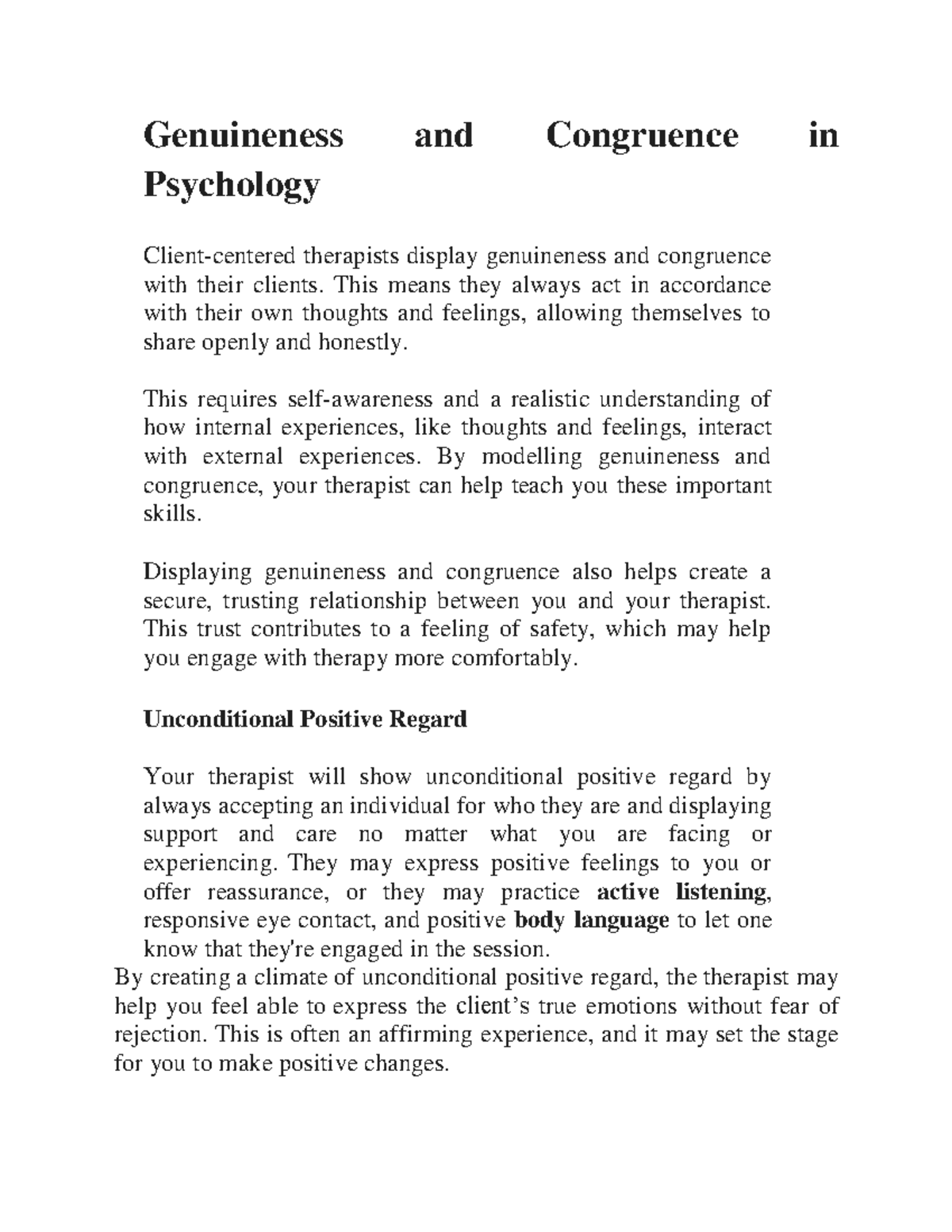 Genuineness and Congruence in Psychology - Genuineness and Congruence ...