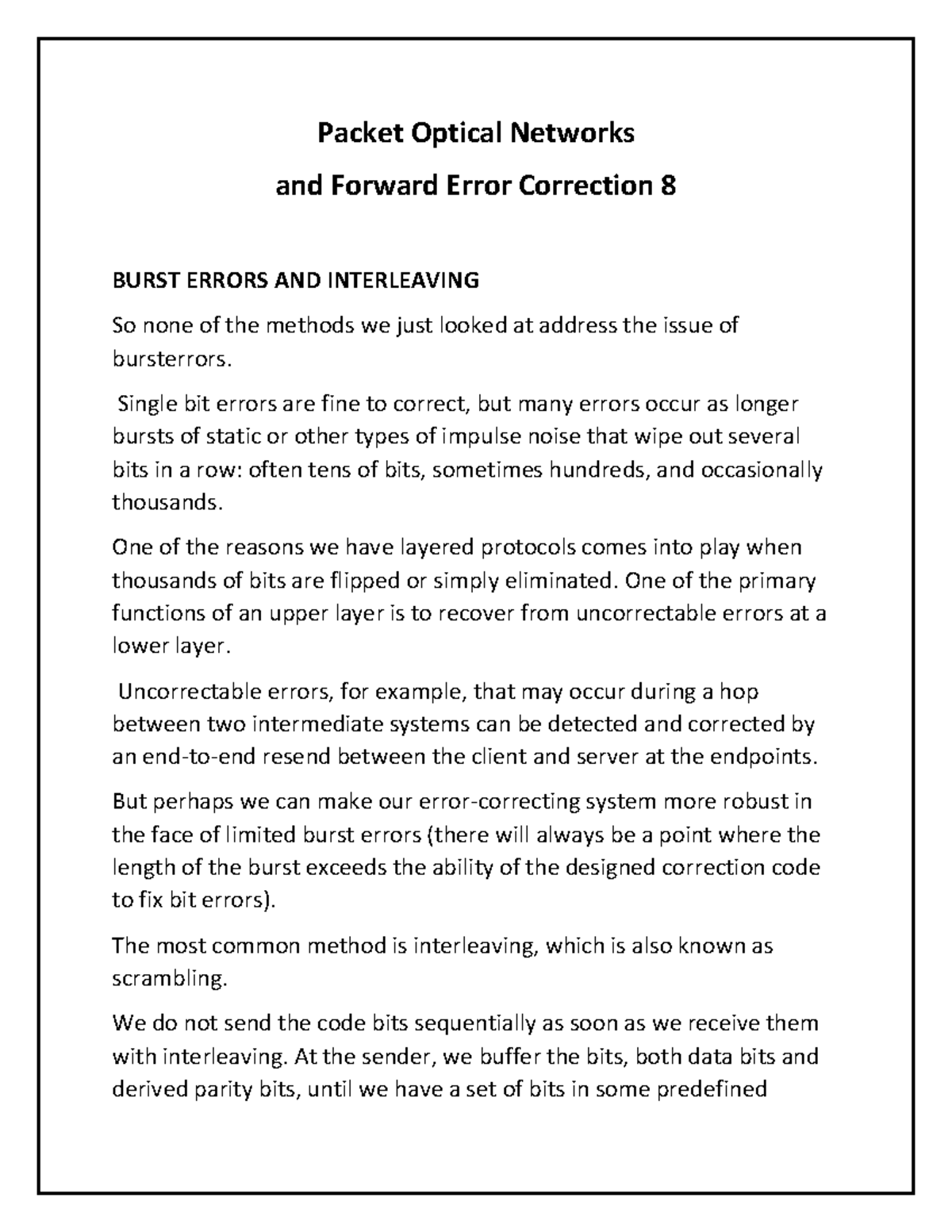 Packet Optical Networks 8 - Packet Optical Networks and Forward Error ...