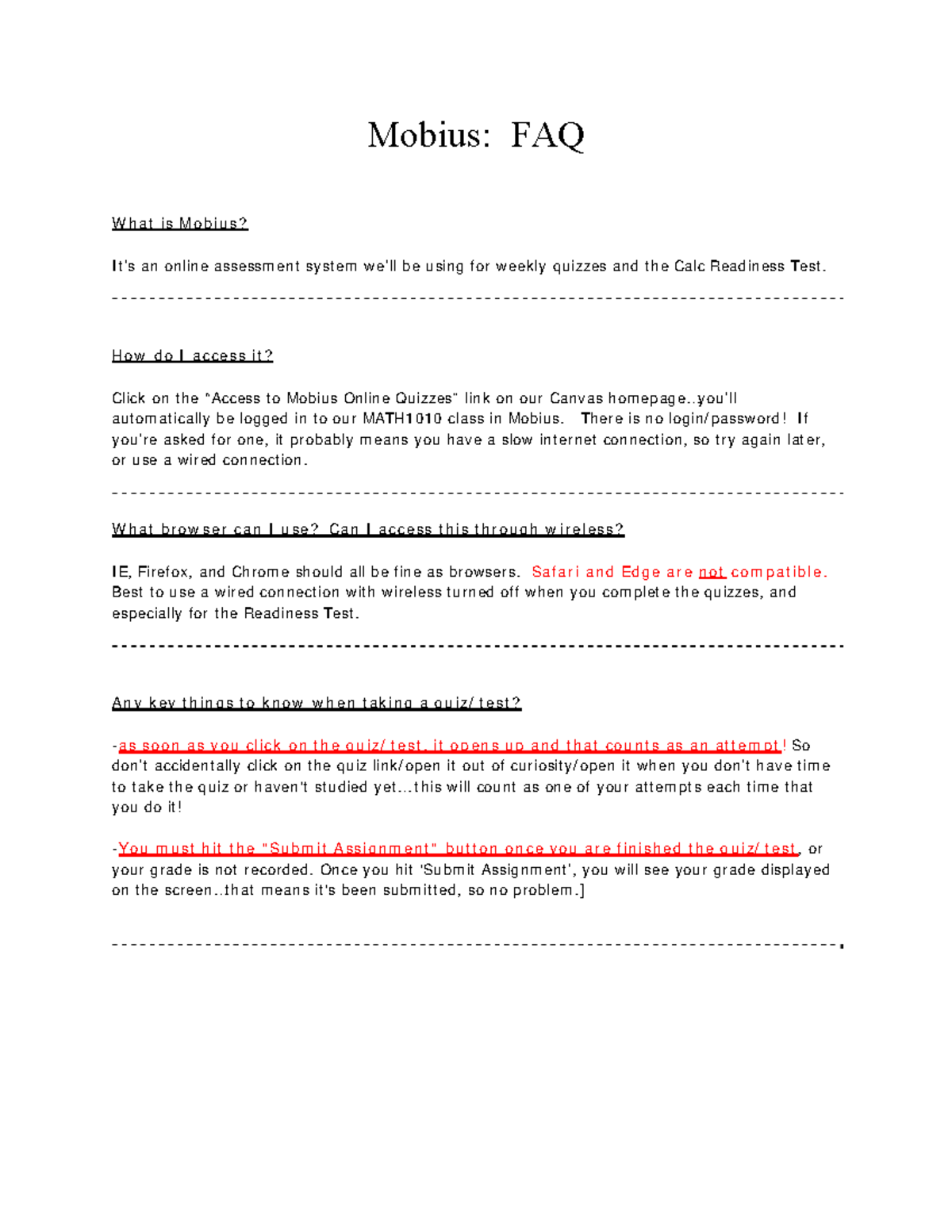 Mobius FAQ - Mobius: FAQ What is Mobius? It’s an online assessment ...