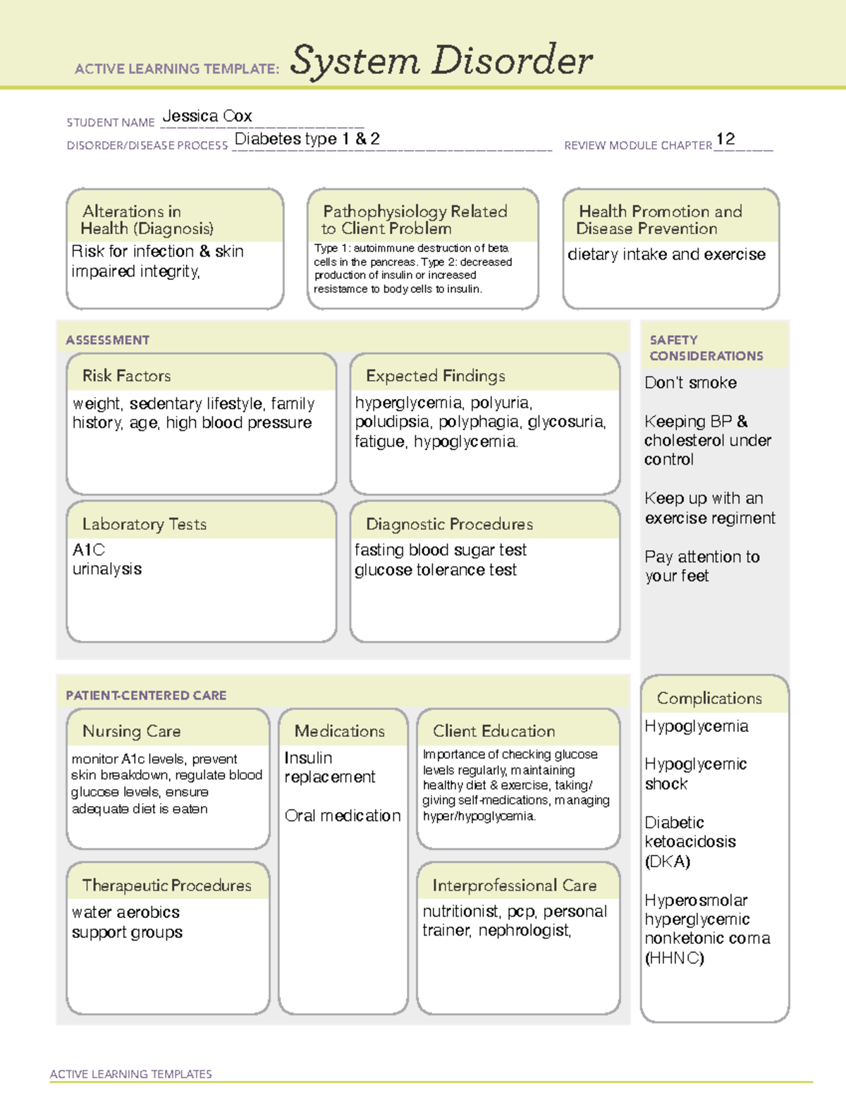 System disorder diabetes - ACTIVE LEARNING TEMPLATES System Disorder ...