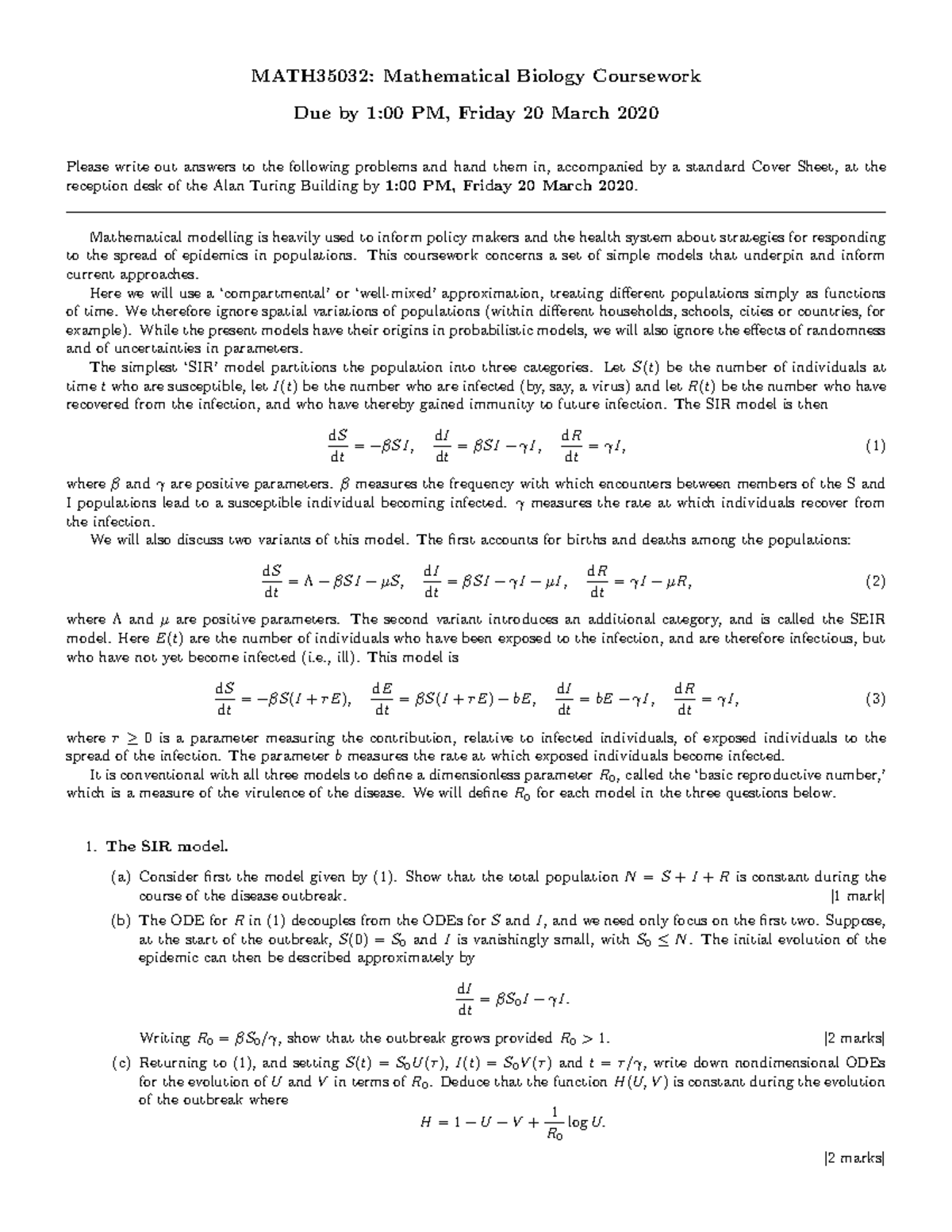 Math Bio Cwork 2020 - online coureswork - MATH35032: Mathematical ...