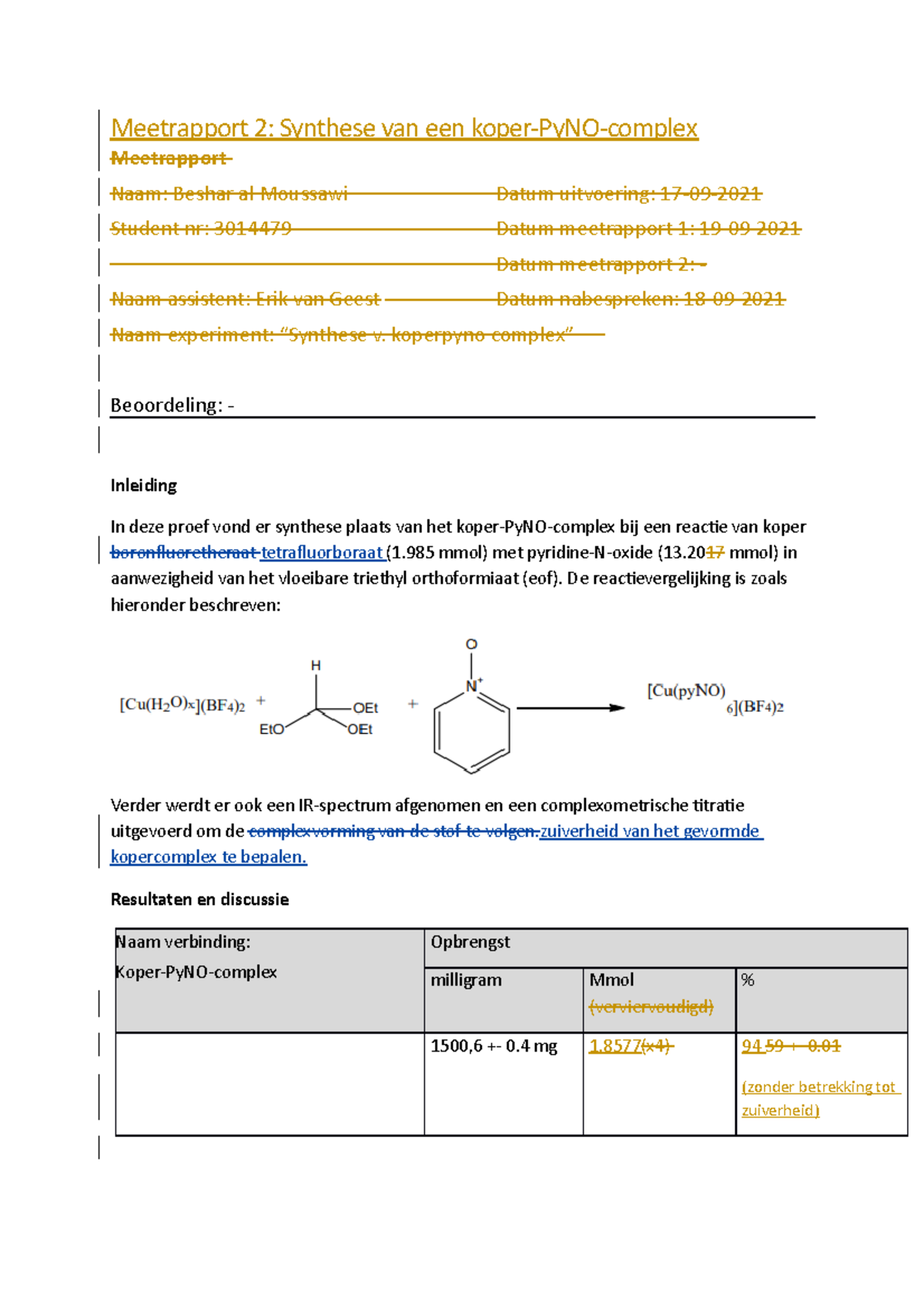 Meetrapport Leiden (koper-pyno-complex) - Meetrapport 2: Synthese van ...