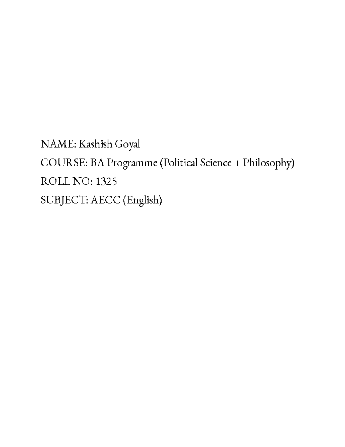 AECC English SEM 2 Assignment - Google Docs - NAME: Kashish Goyal COURSE: BA Programme ...