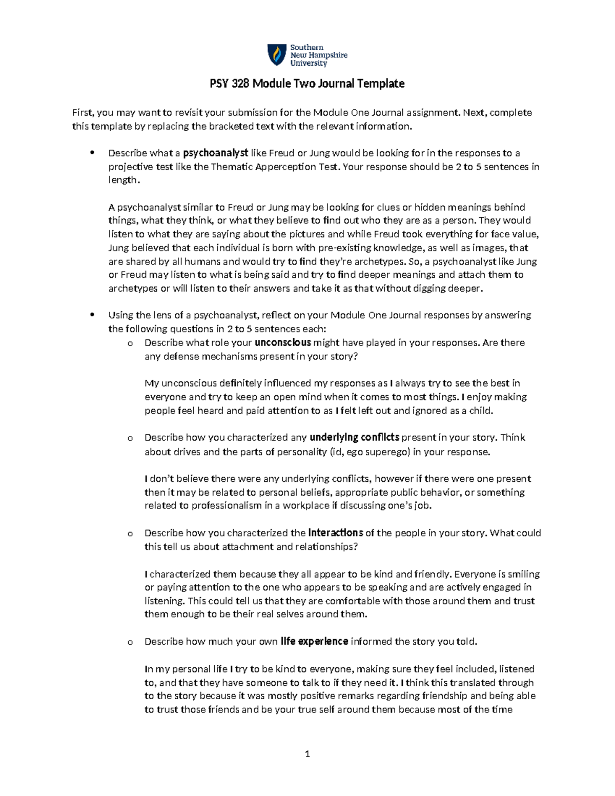 PSY-328 Module Two Journal - Next, complete this template by replacing the bracketed text with ...