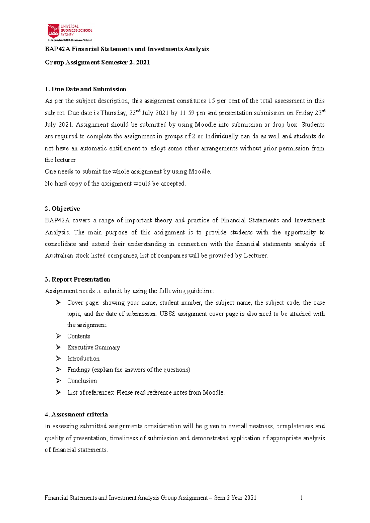 Assignment Guideline - Material - BAP42A Financial Statements and ...