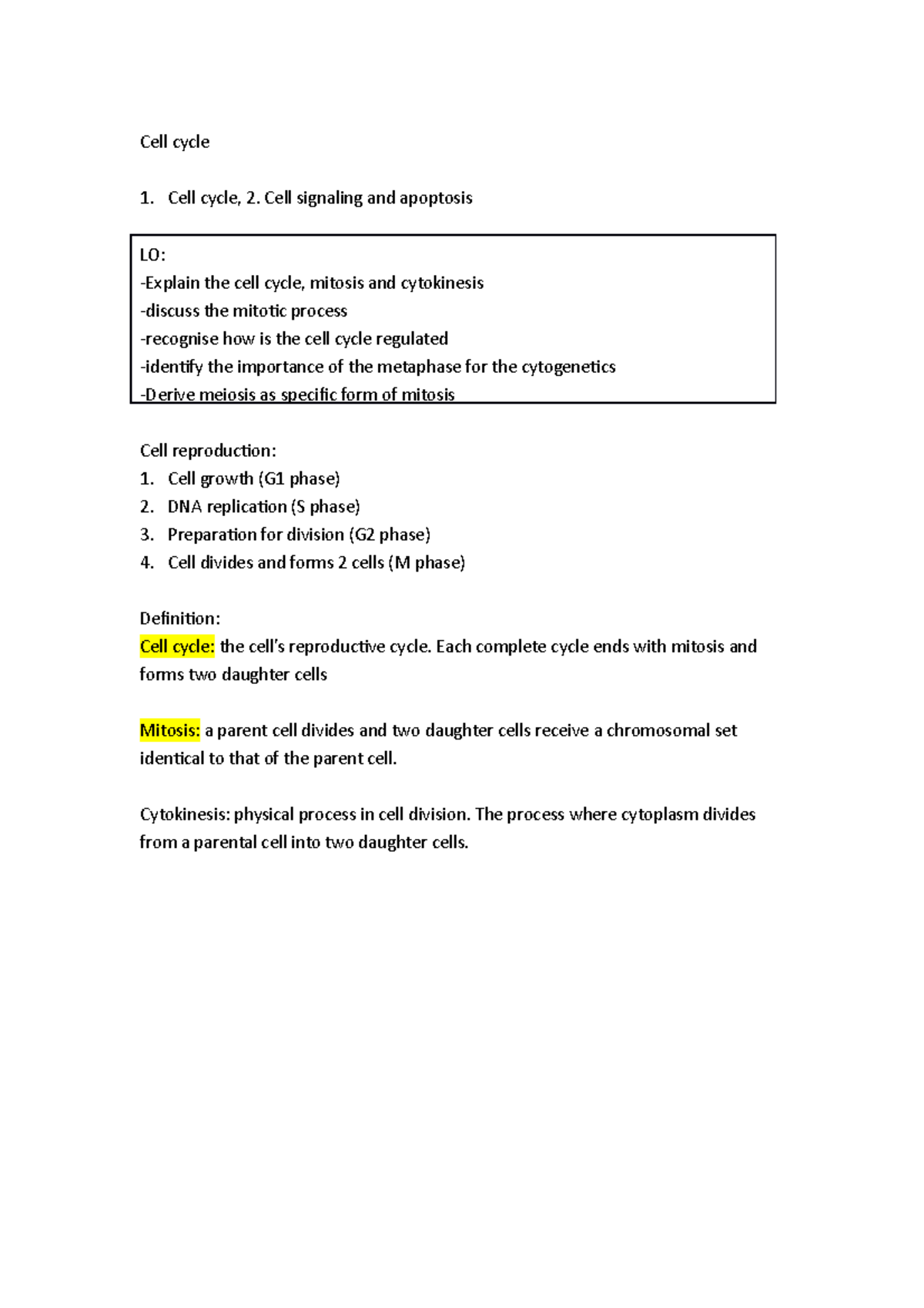 Cell cycle 11 - Basic cell biology ISCM Core Block notes - UM1010 ...