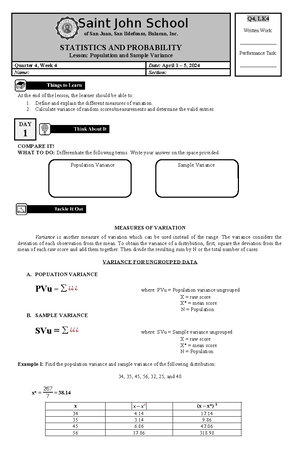Statistics AND Probability - At the end of the lesson, the learner ...