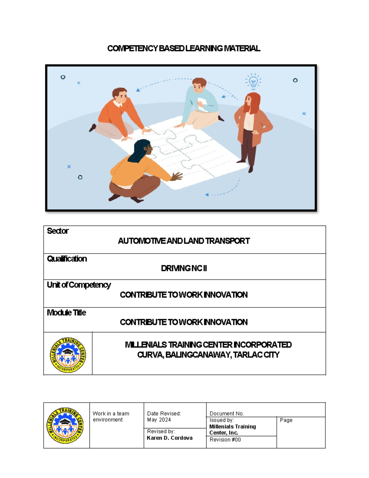 Contribute TO Workpace Innovation - COMPETENCY BASED LEARNING MATERIAL ...