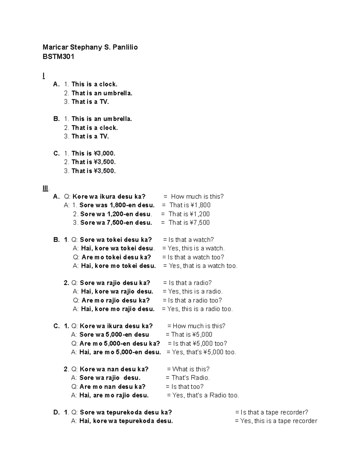 For Lang Lesson 4 Activity - Maricar Stephany S. Panlilio BSTM I A. 1 ...
