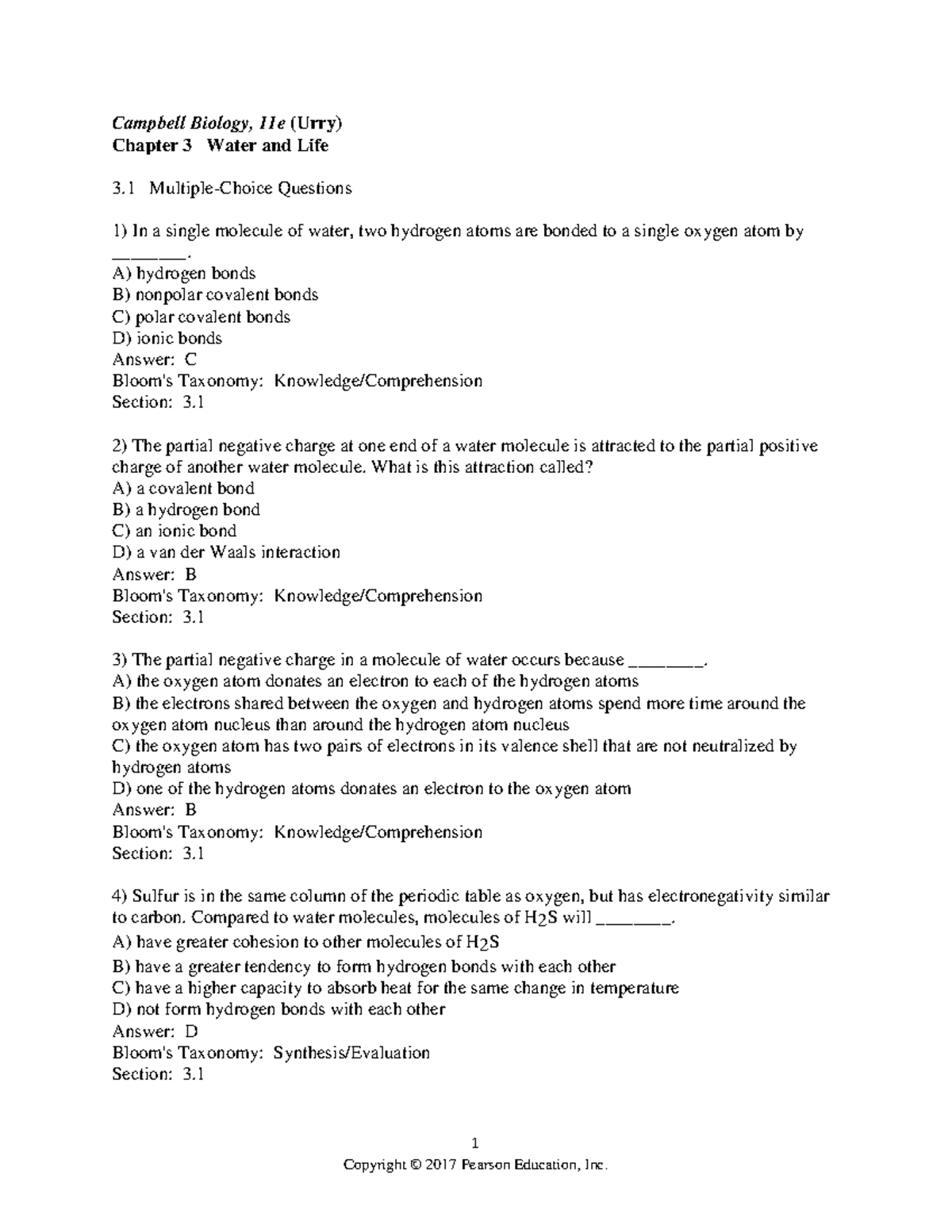 Chapter 3 - campbell 8th question bank - 1 Campbell Biology, 11e (Urry ...