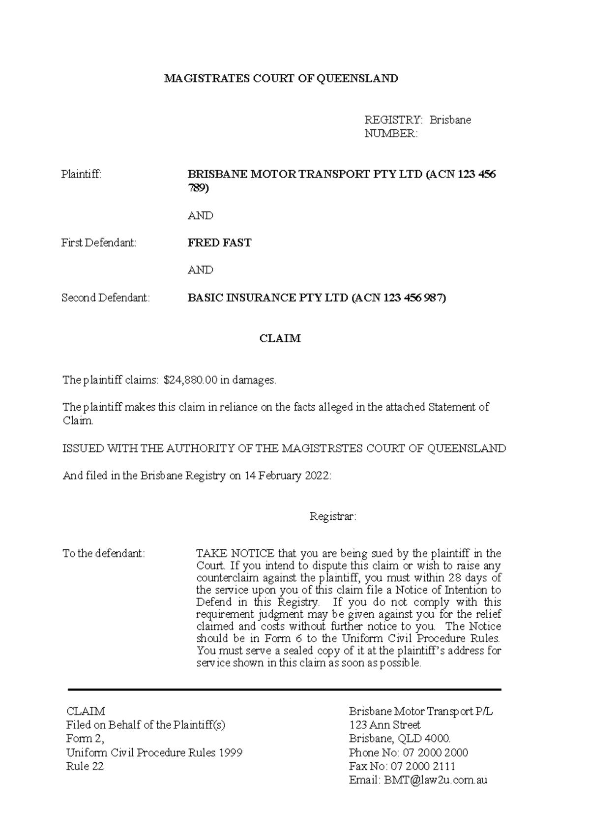 Form 2 Claim - [,lpkmovnheiwr b\=emwqf n]-4 0]h9]4 3 - MAGISTRATES ...