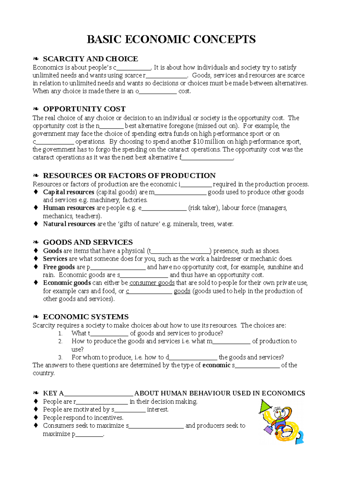 Basic Economic Concepts activity - BASIC ECONOMIC CONCEPTS SCARCITY AND ...