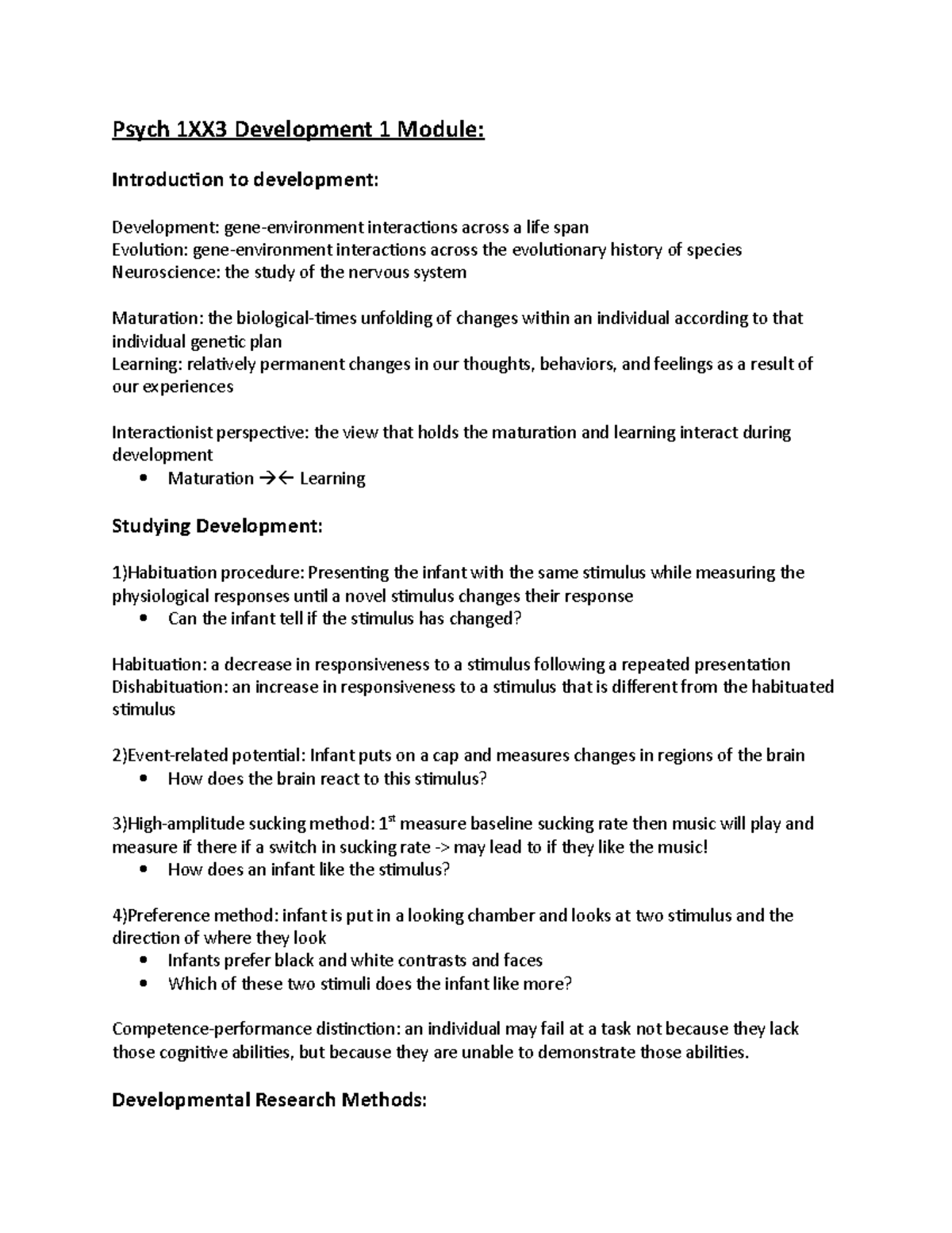 Psych 1XX3 Development 1 + 2 Module lecture notes - Psych 1XX3 ...