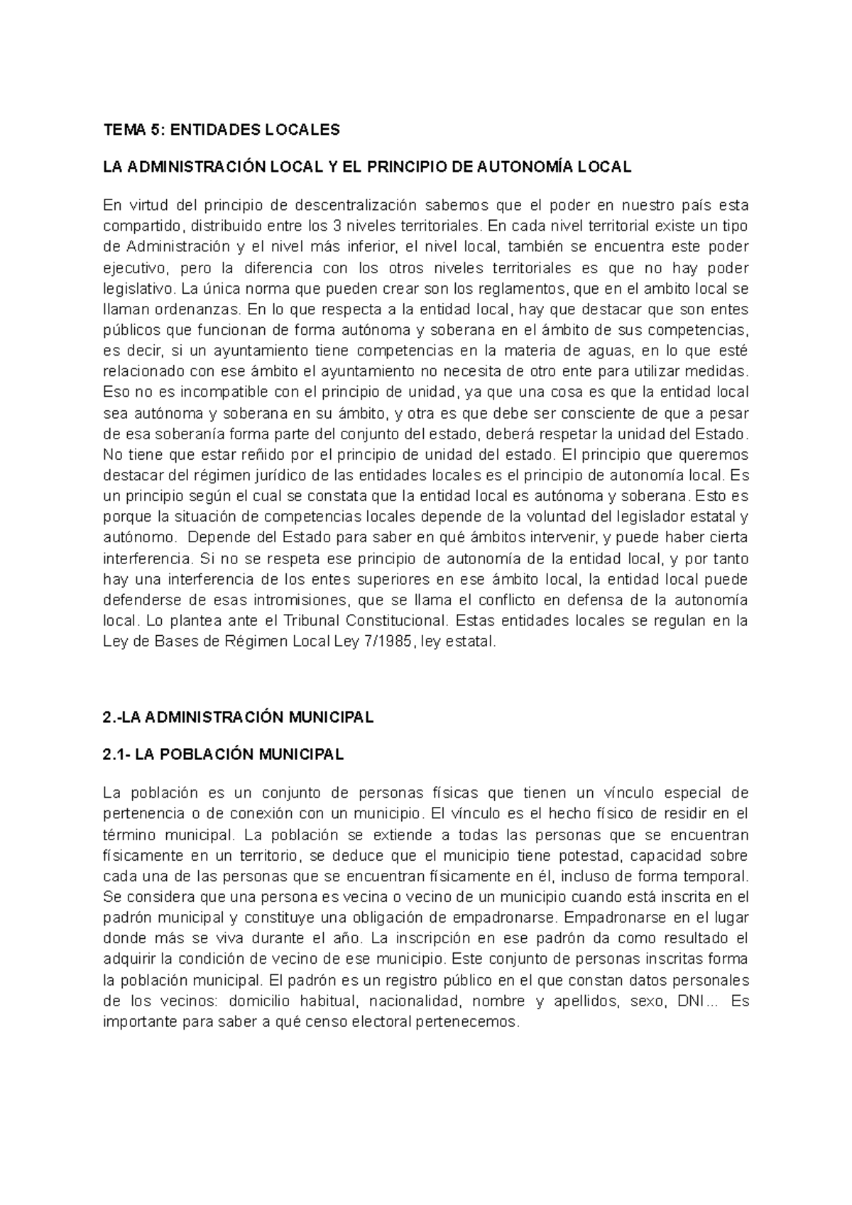 TEMA 5 Entidades Locales - TEMA 5: ENTIDADES LOCALES LA ADMINISTRACIÓN ...