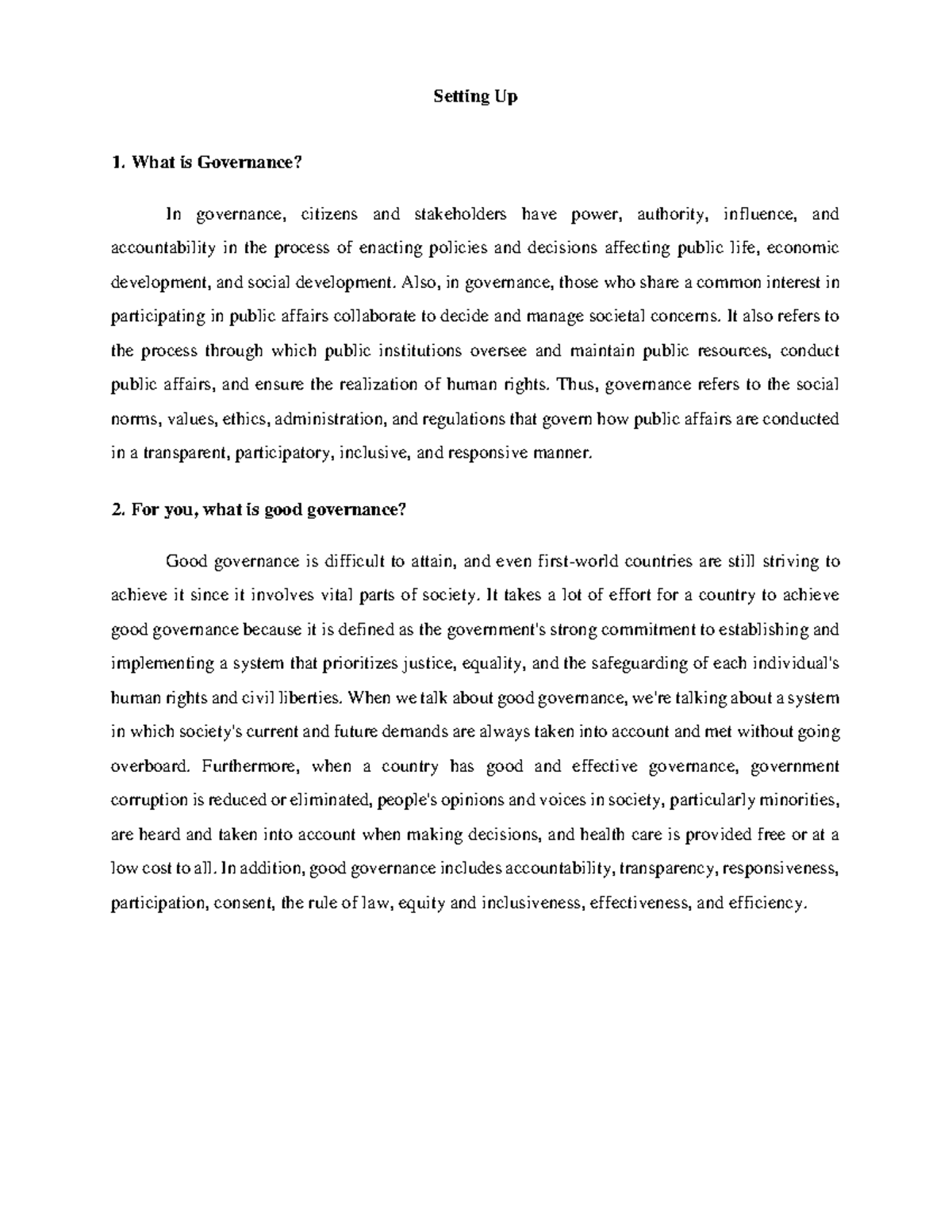 Setting UP Activity 3 - UNIT III GOVERNANCE 1. What is Governance? 2 ...
