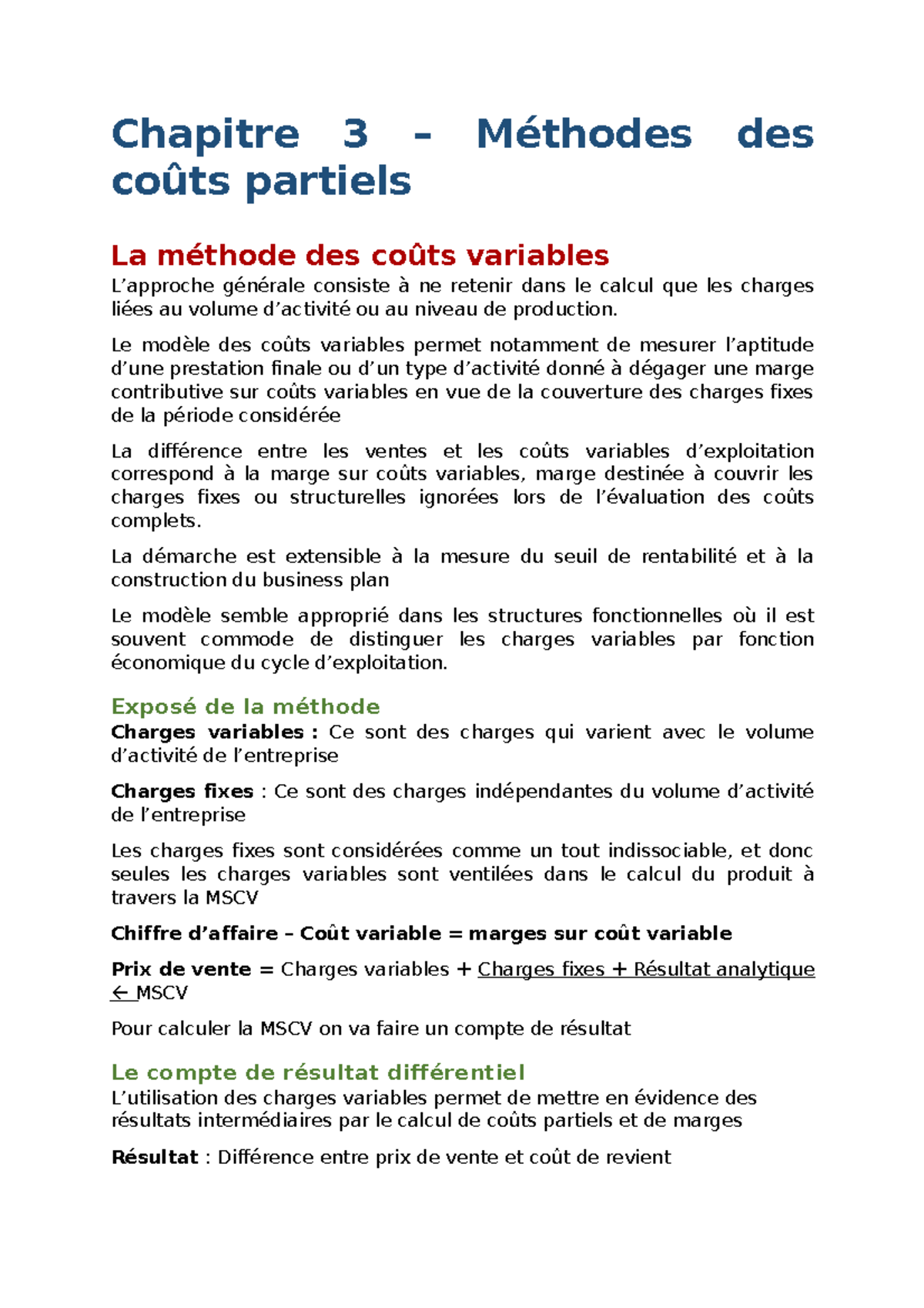Chapitre 3 - ccc - Chapitre 3 – Méthodes des coûts partiels La méthode ...