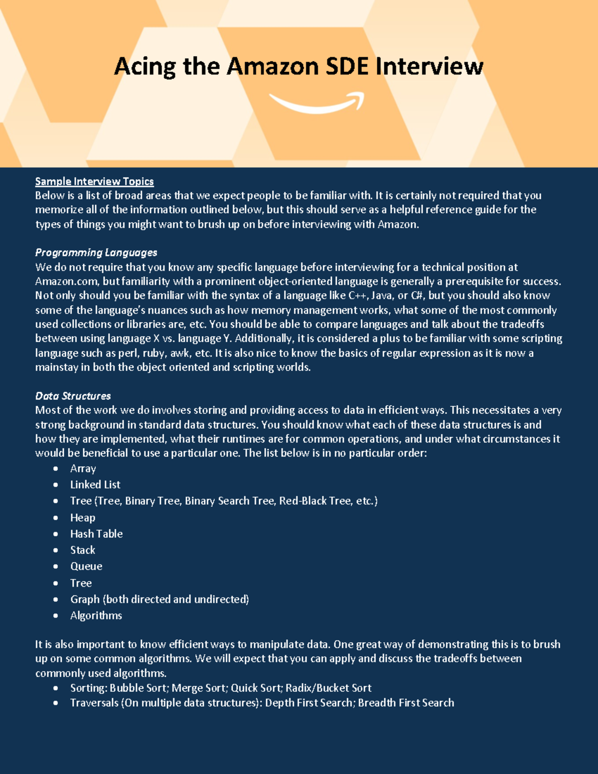 Acing the Amazon SDE Interview - Acing the Amazon SDE Interview Sample Interview Topics Below is ...