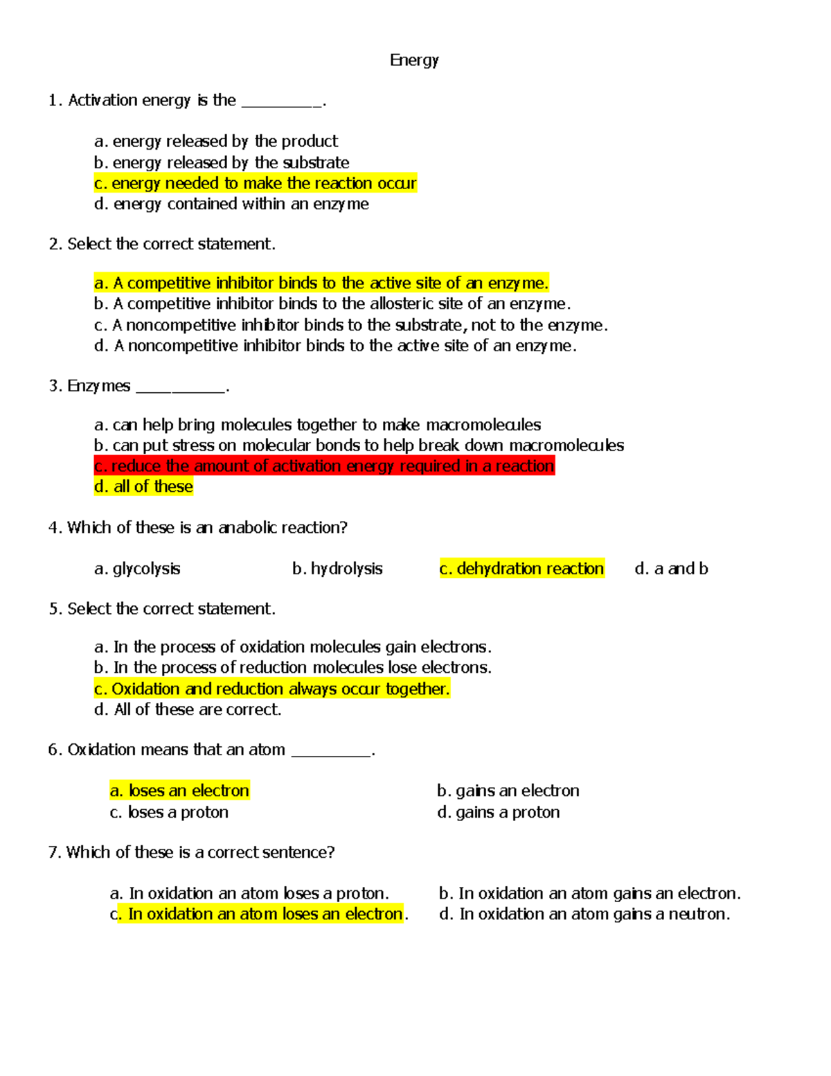 Energy - Questions and Answers to questions on assignment that are very ...