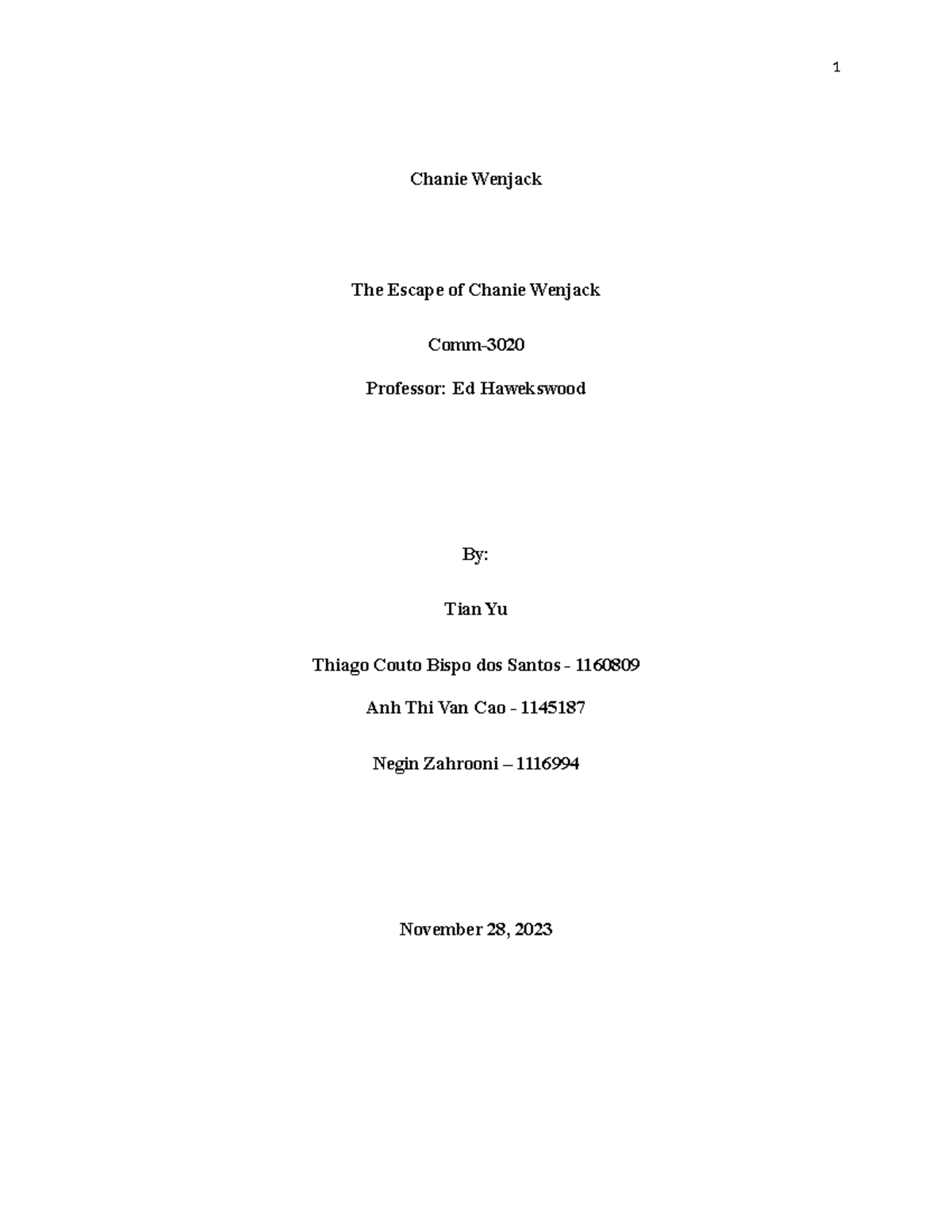 Chanie Wenjack Project - Final - Chanie Wenjack The Escape of Chanie ...