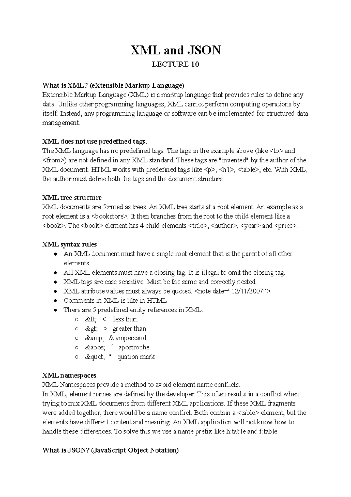 DAT2000 Lecture 10 - XML and JSON LECTURE 10 What is XML? (eXtensible ...