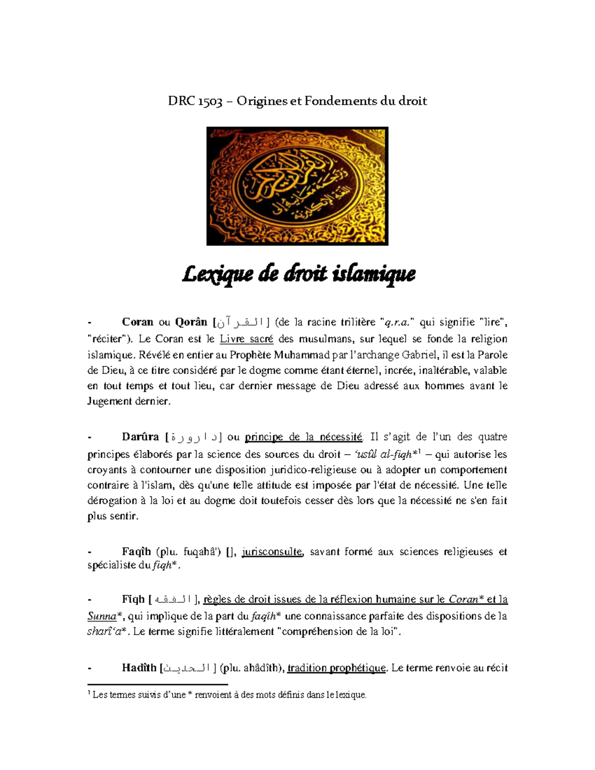 DRC 1503 - Lexique de droit islamique - DRC ͝5͜3 – Origines et ...