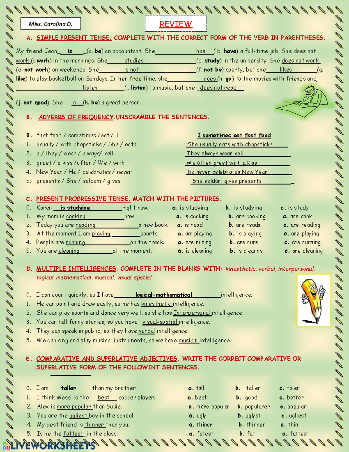 Review of tenses simple present, present progressive - A. SIMPLE ...