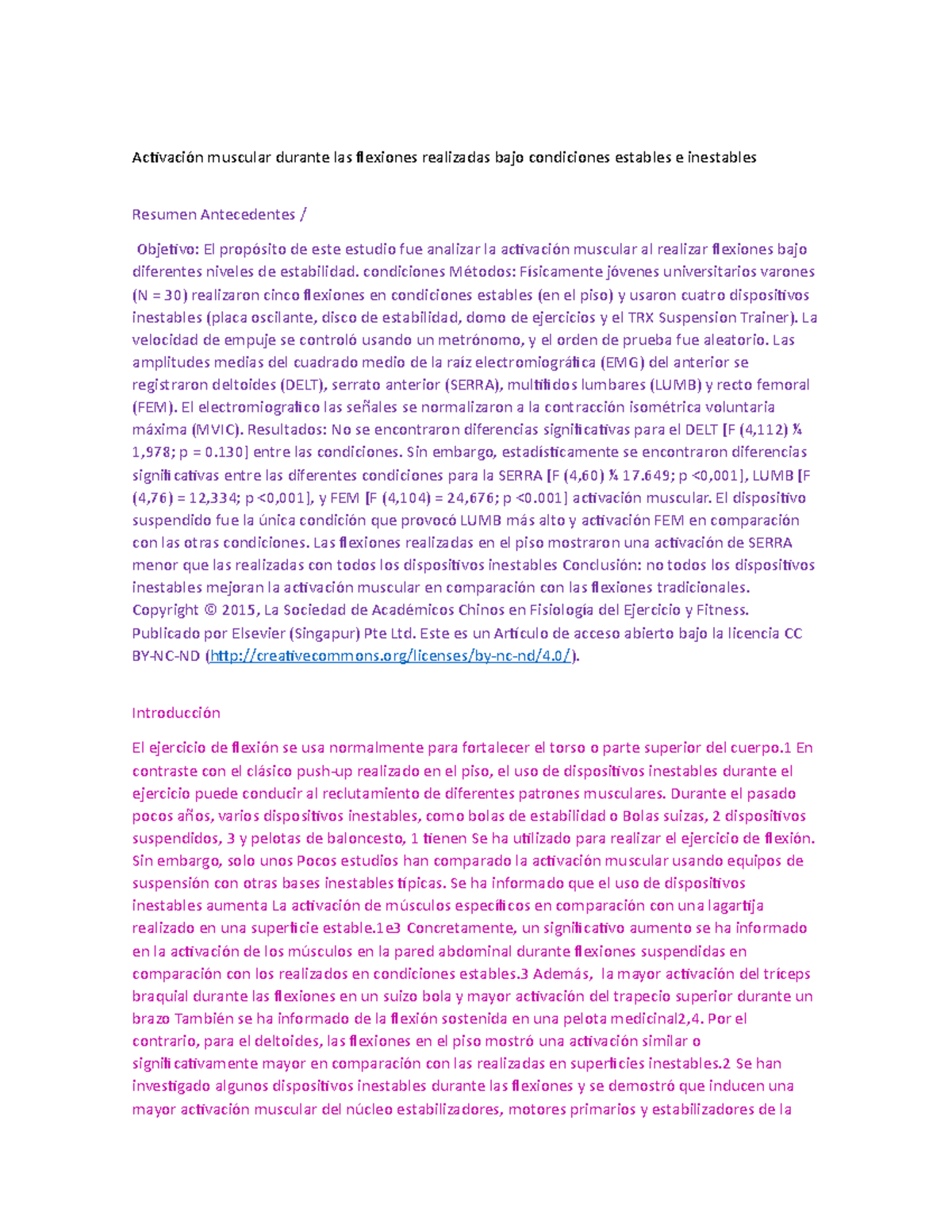 Activación muscular durante las flexiones realizadas bajo condiciones ...