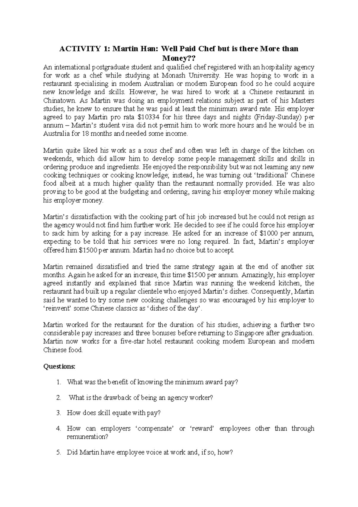 Activity 1 Martin HAN WELL-PAID CHEF - ACTIVITY 1: Martin Han: Well ...