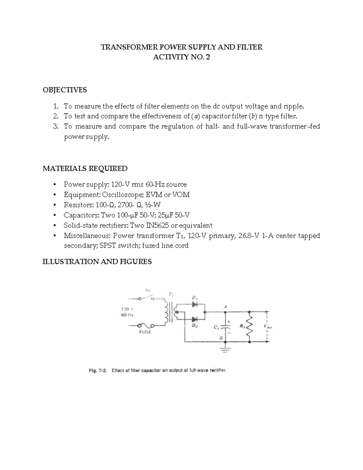 LAB Answers - TRANSFORMER POWER SUPPLY AND FILTER - TRANSFORMER POWER ...