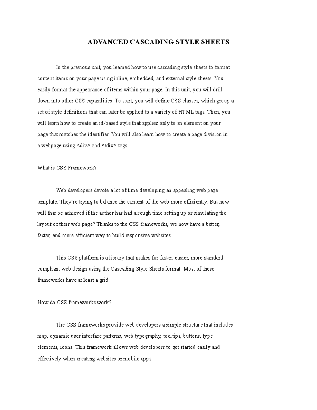 Advanced Cascading Style Sheets - ADVANCED CASCADING STYLE SHEETS In ...