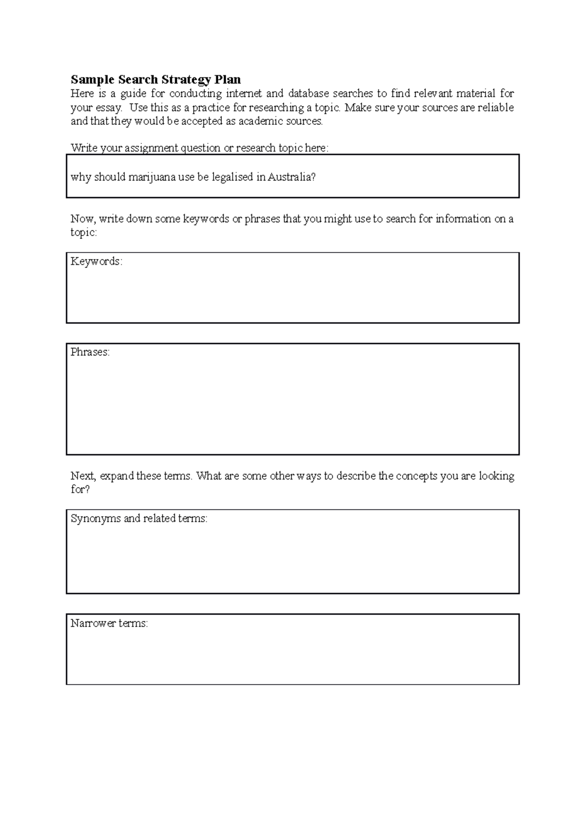 Business Fundamentals Year 2018 - Sample Search Strategy Plan Here is a ...