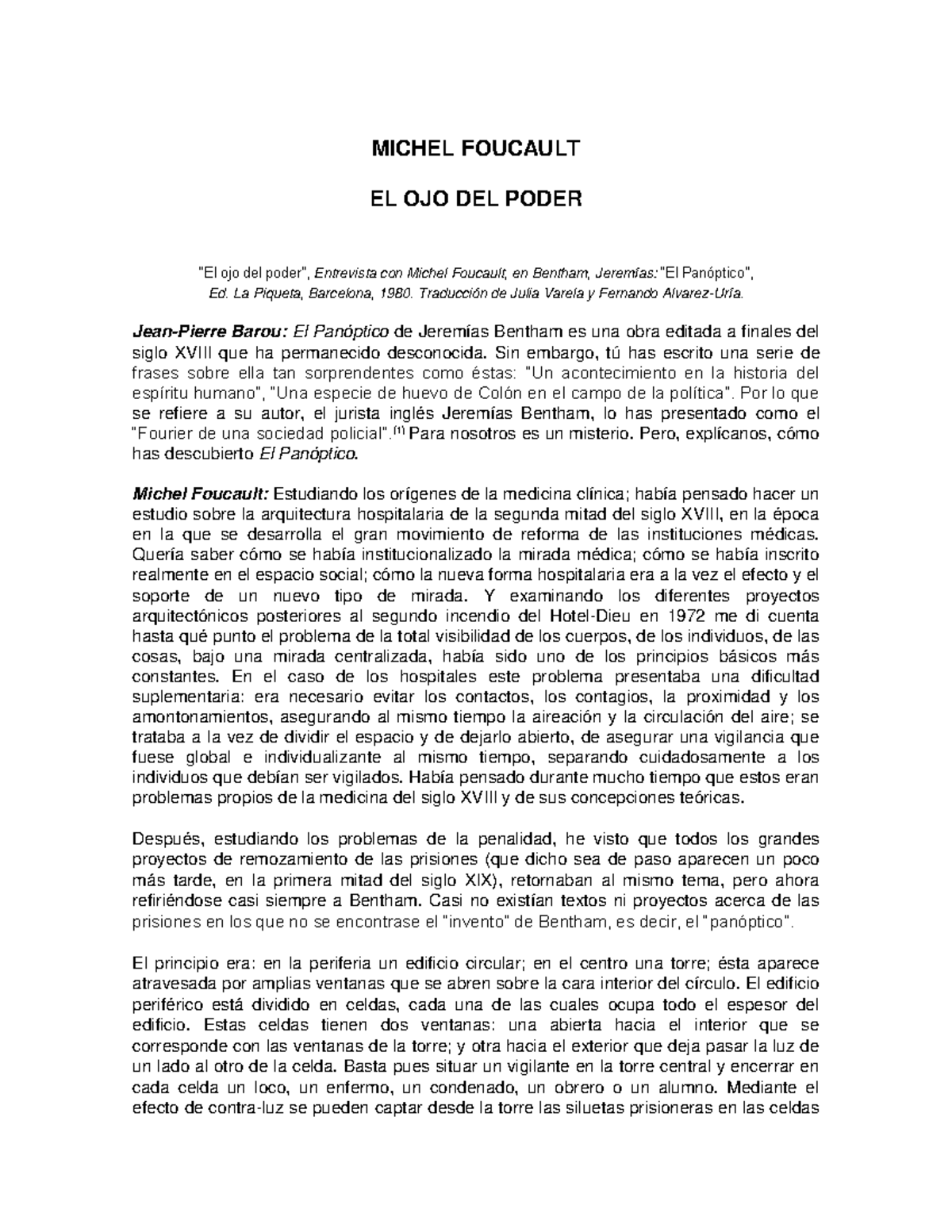 Michel Foucault EL OJO DEL Poder} - MICHEL FOUCAULT EL OJO DEL PODER ...