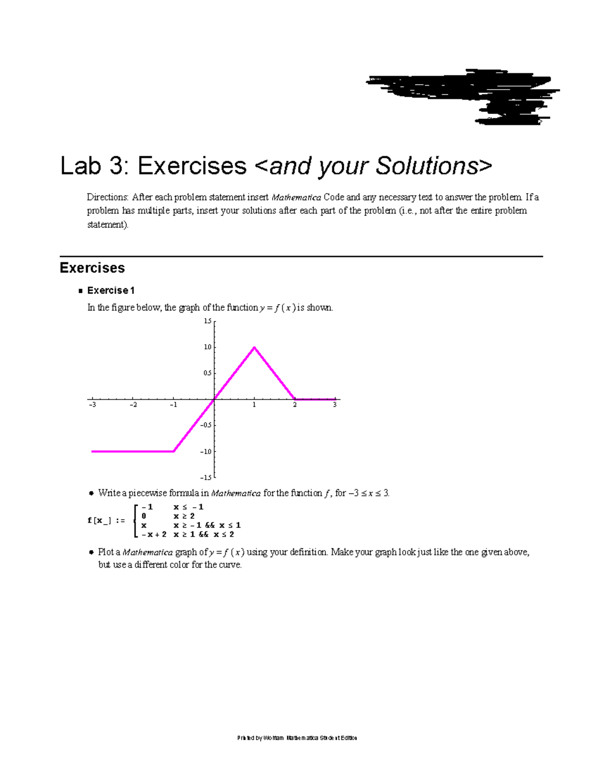 Lab 3 - Wolfram Mathematica Lab - Name: