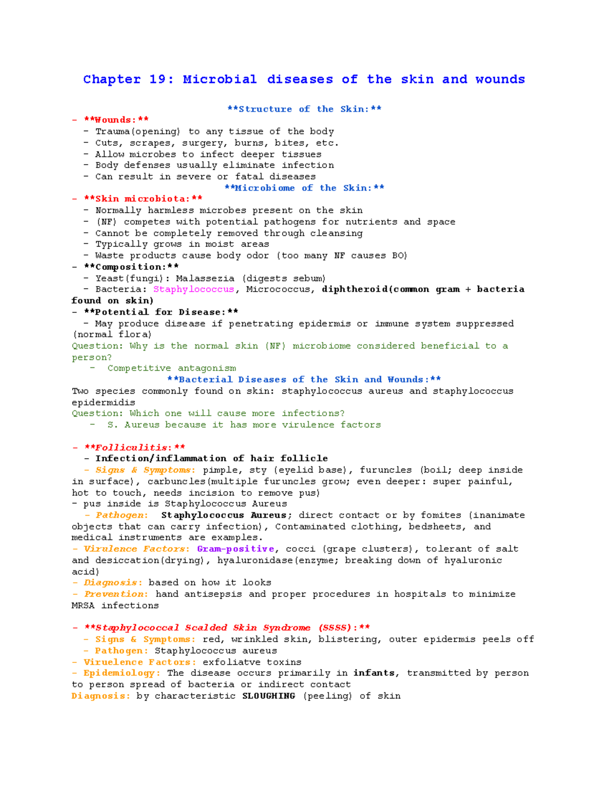 Week 7 Chapter 19,20,21 - Chapter 19: Microbial diseases of the skin ...