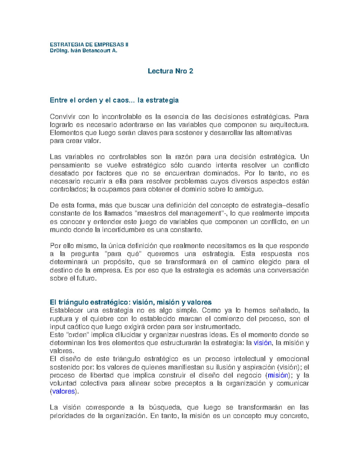 Nro 2 entre el orden y el caos - ESTRATEGIA DE EMPRESAS II Dr©Ing. Iván ...