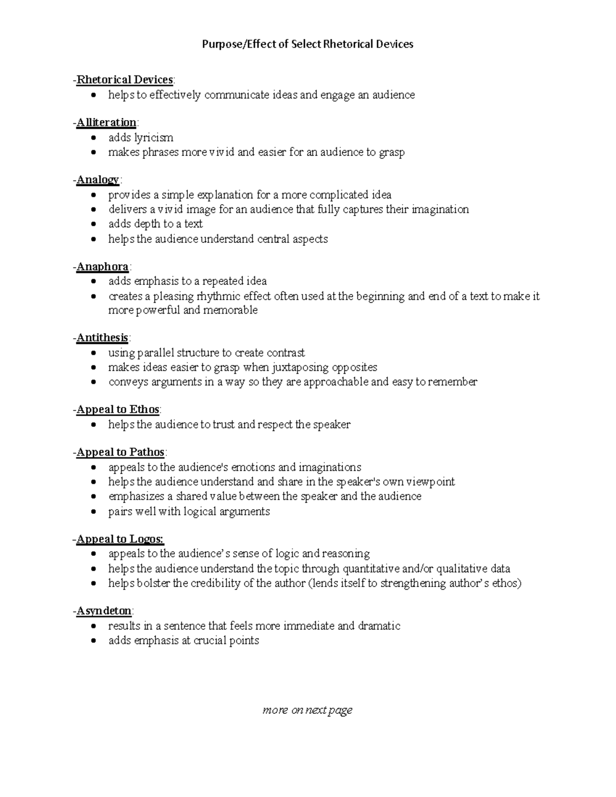 AP Lang Purpose of Select Rhetorical Strategies - Purpose/Effect of ...