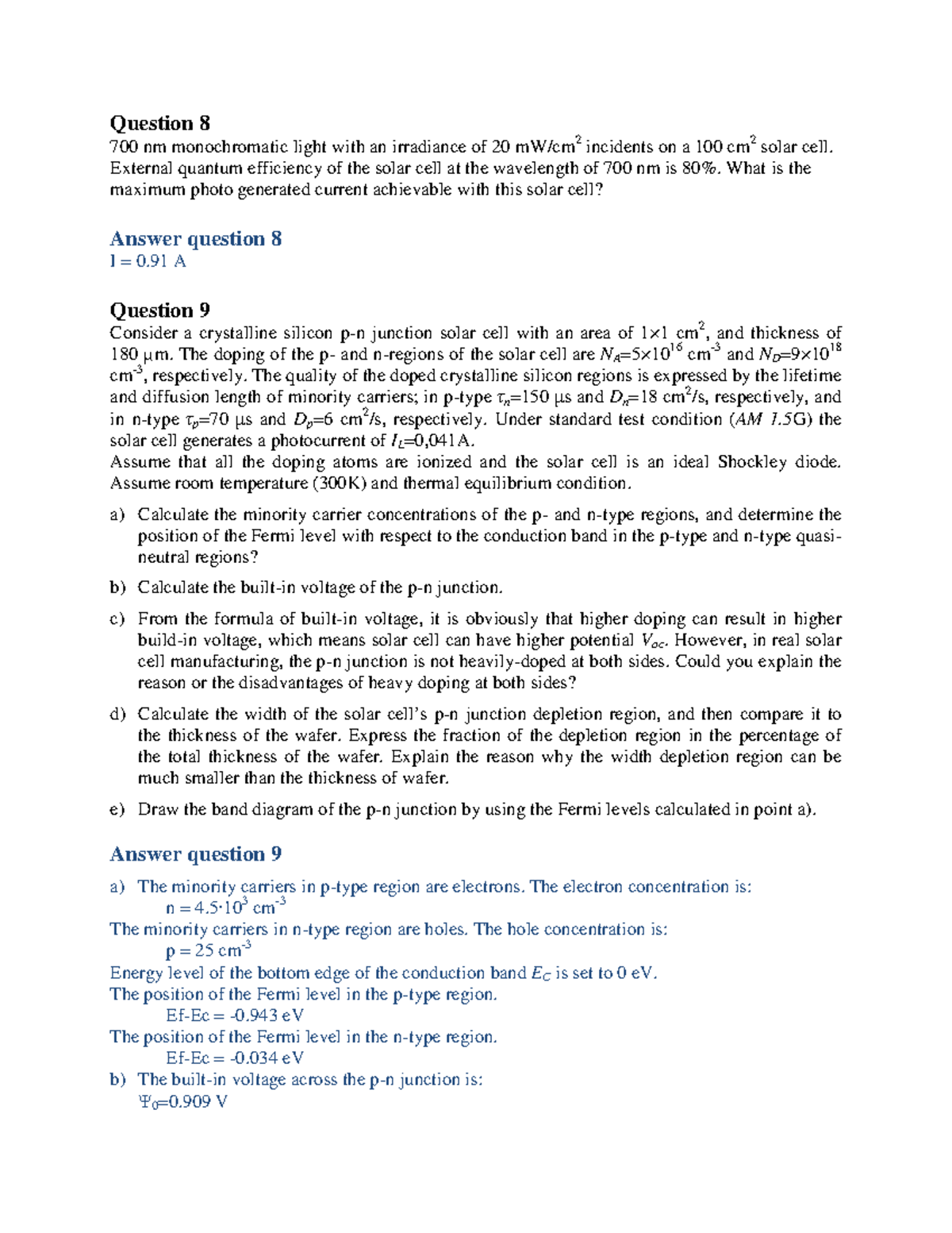 Practical Photovoltaic Basics, questions and answers Questions 8, 9 and ...