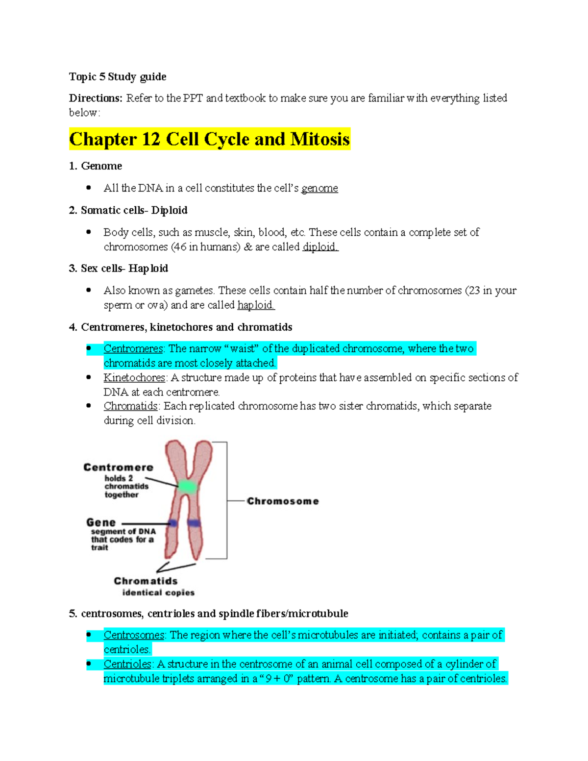 Bio 181 Topic 5 - Topic 5 Study guide Directions: Refer to the PPT and ...