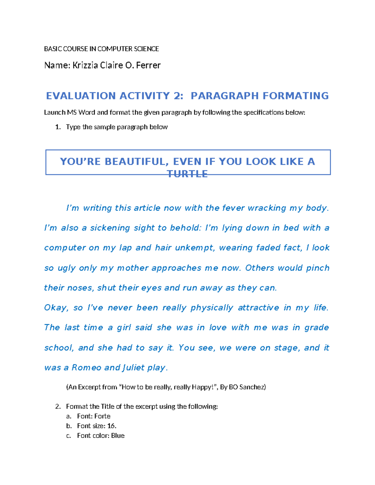 Basic Course In Computer Science Basic Course In Computer Science Name Krizzia Claire O