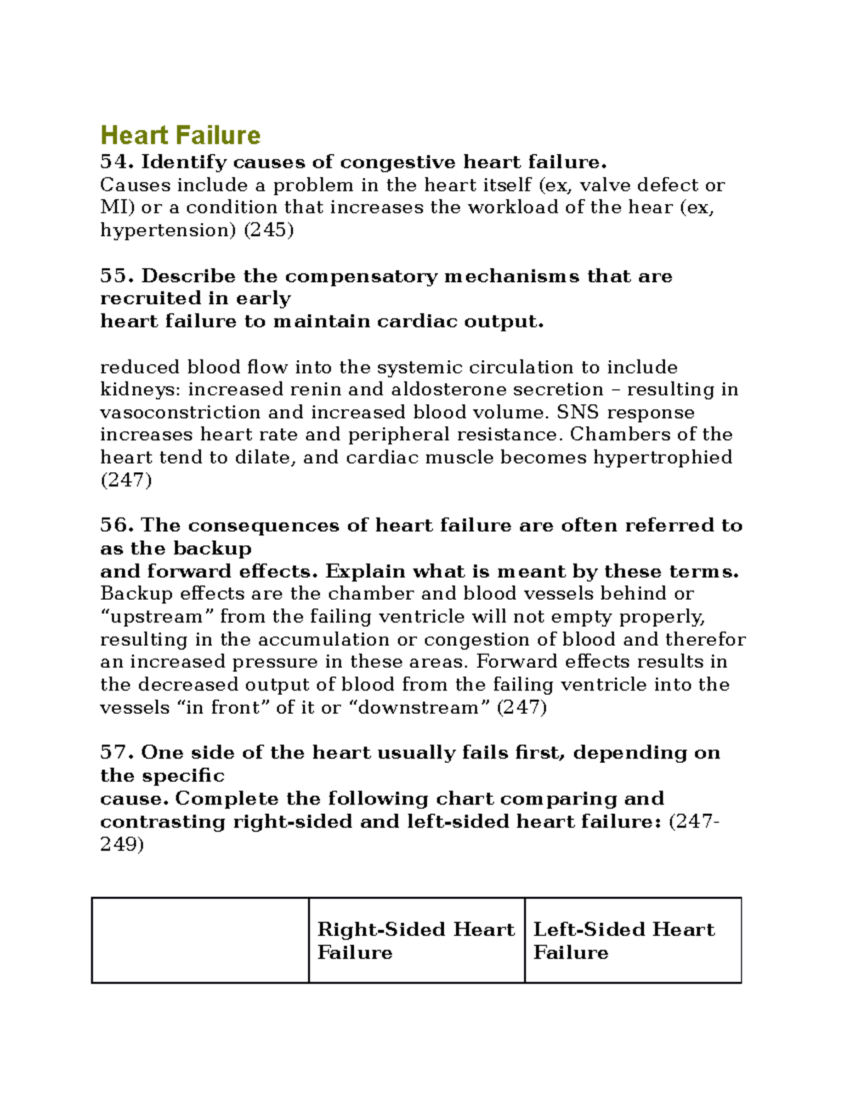 Heart Failure - Study guide questions - Heart Failure Identify causes ...