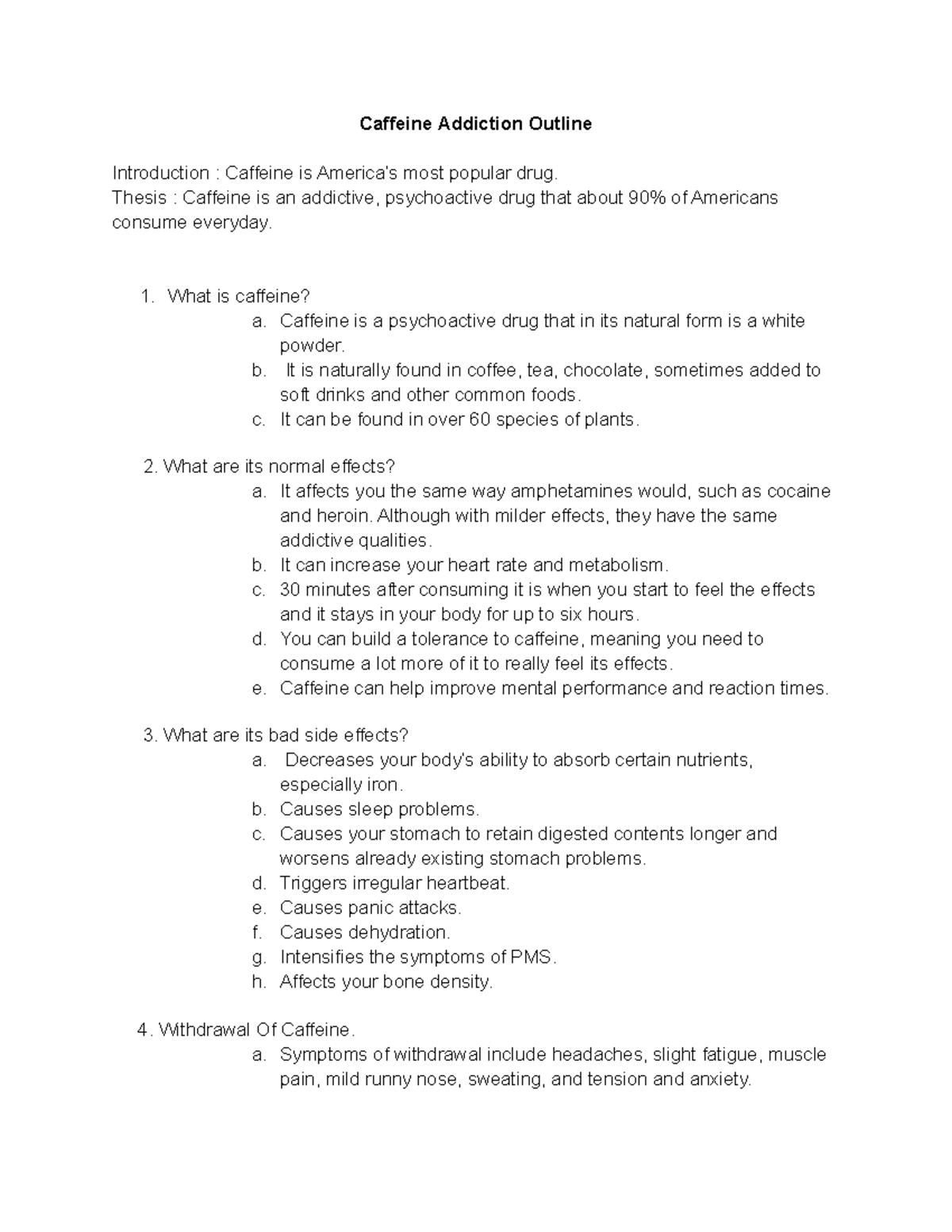 Caffeine Addiction Outline - Caffeine Addiction Outline Introduction ...