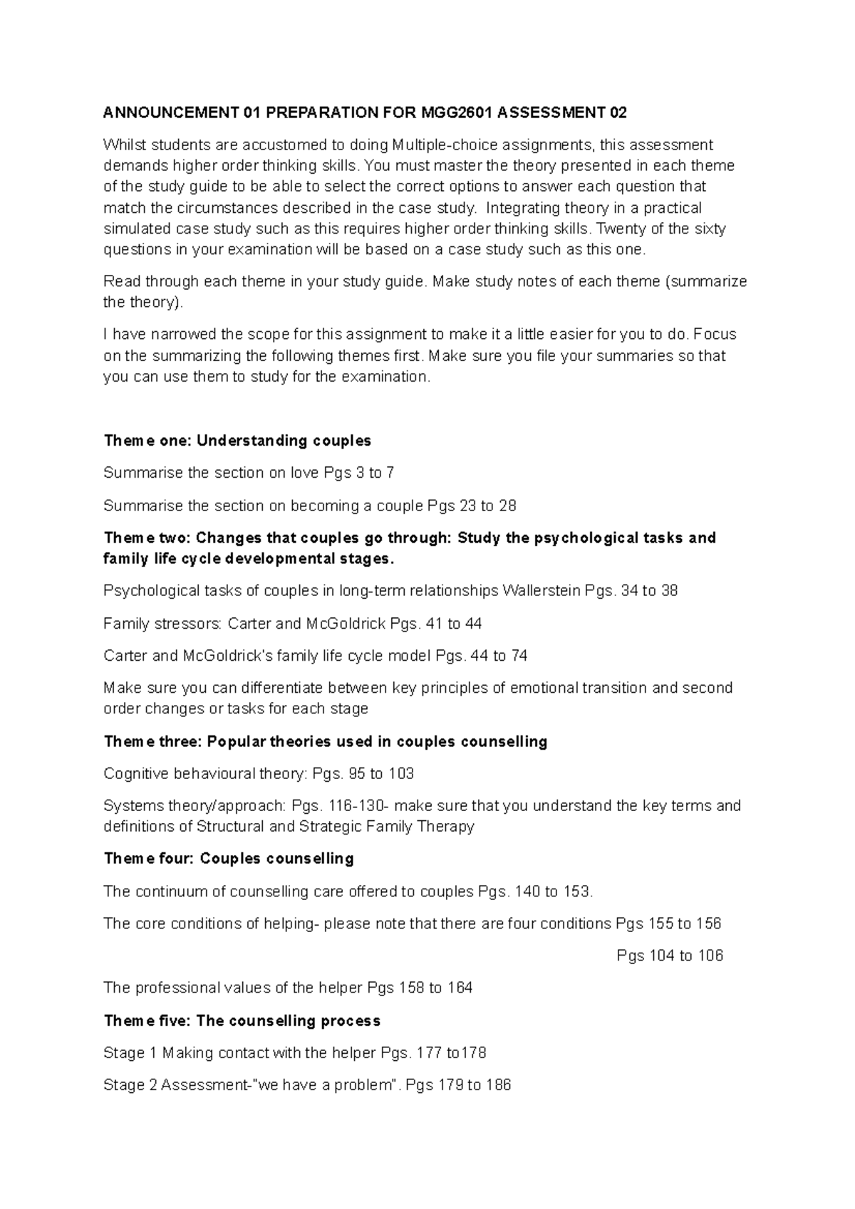 Preparation FOR Assessment 02 MGG2601 CASE Study - ANNOUNCEMENT 01 ...