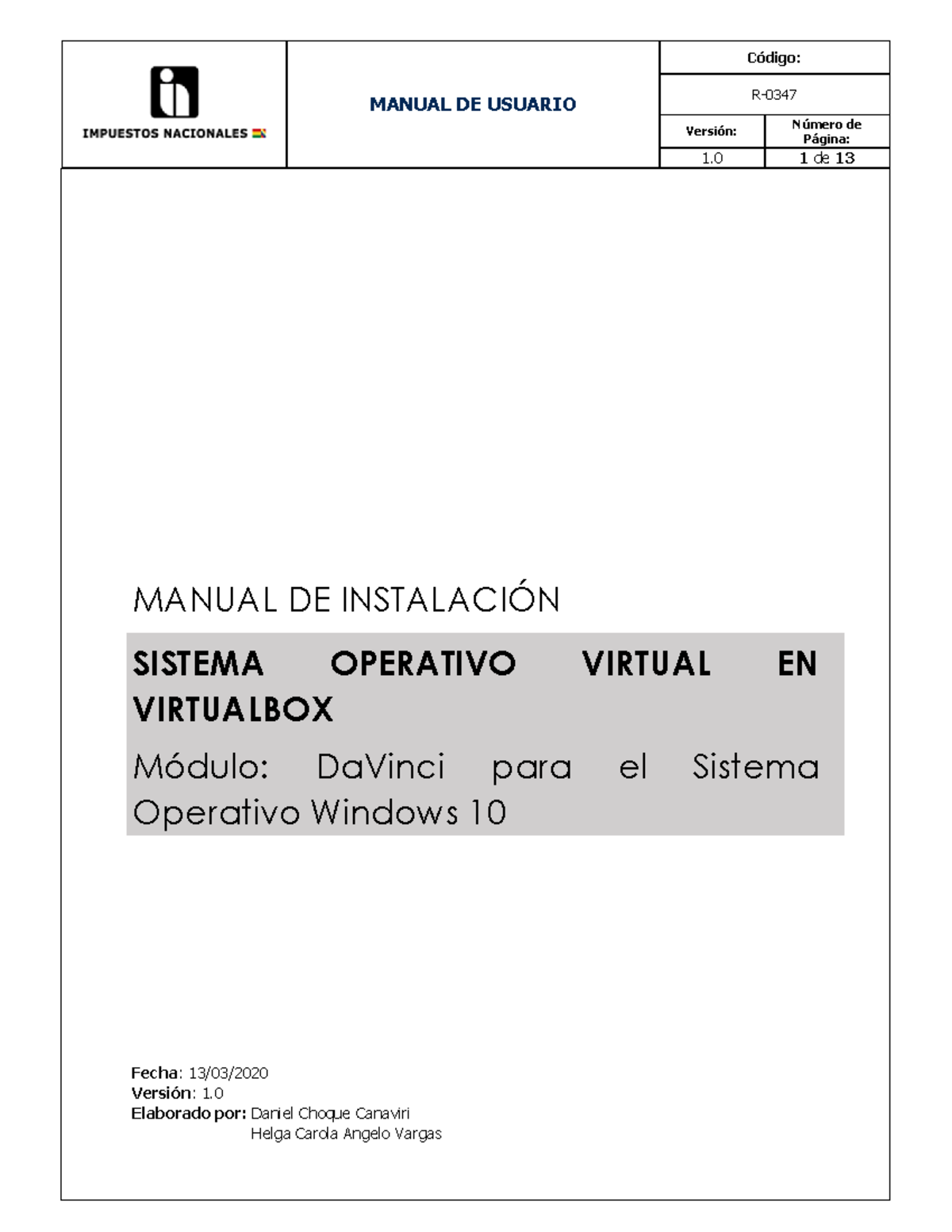 Obs Manual Virtual Box - MANUAL DE USUARIO R- Versión: Número dePágina ...